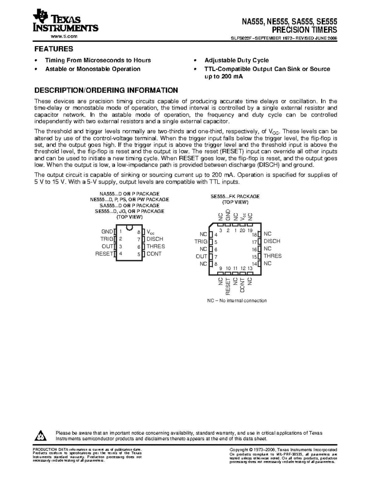 NA555 - okhgj - ti FEATURES DESCRIPTION/ORDERING INFORMATION 1 2 3 4 8 ...