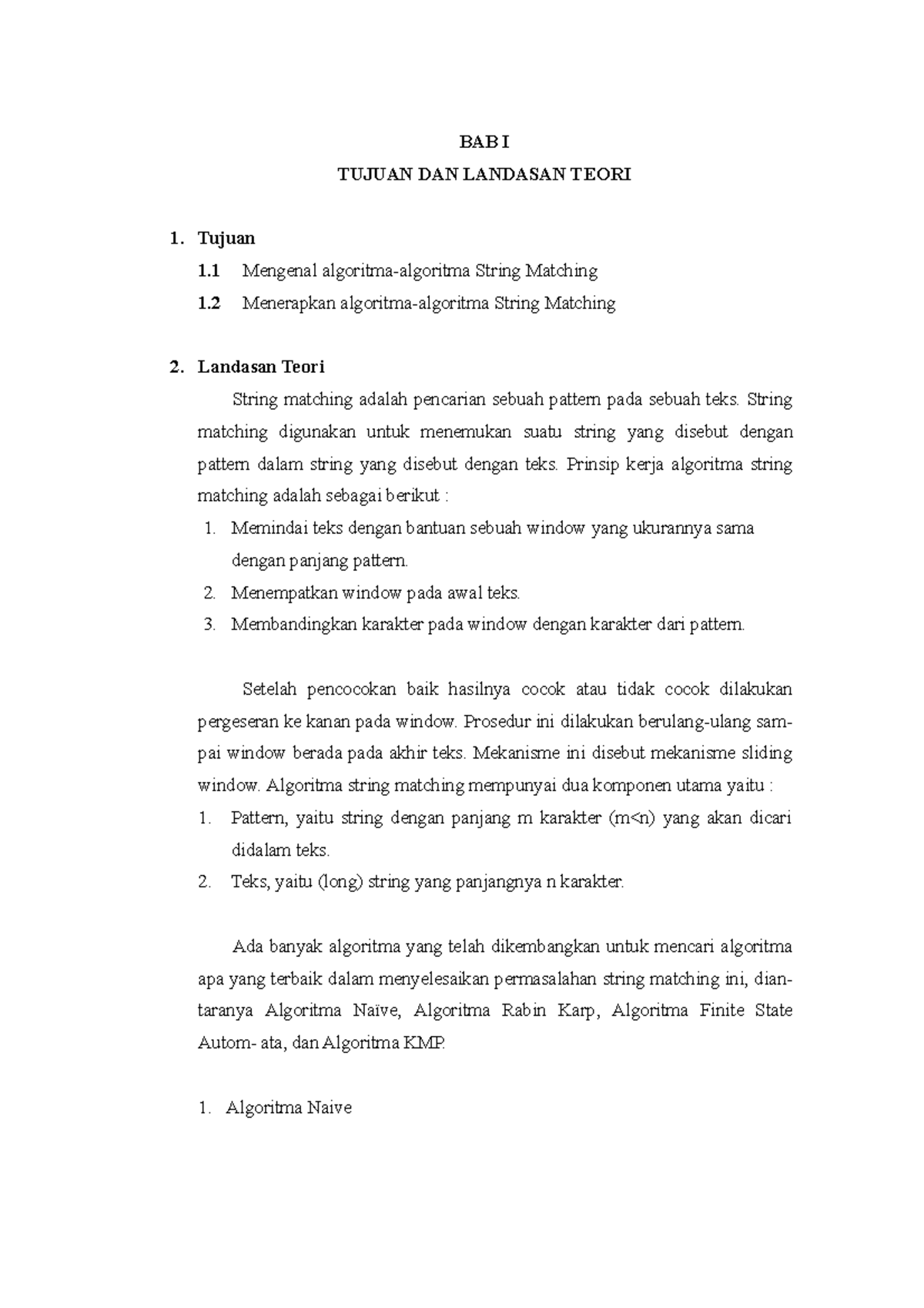 Modul V String Matching Bab I Tujuan Dan Landasan Teori 1 Tujuan 1 Mengenal Algoritma