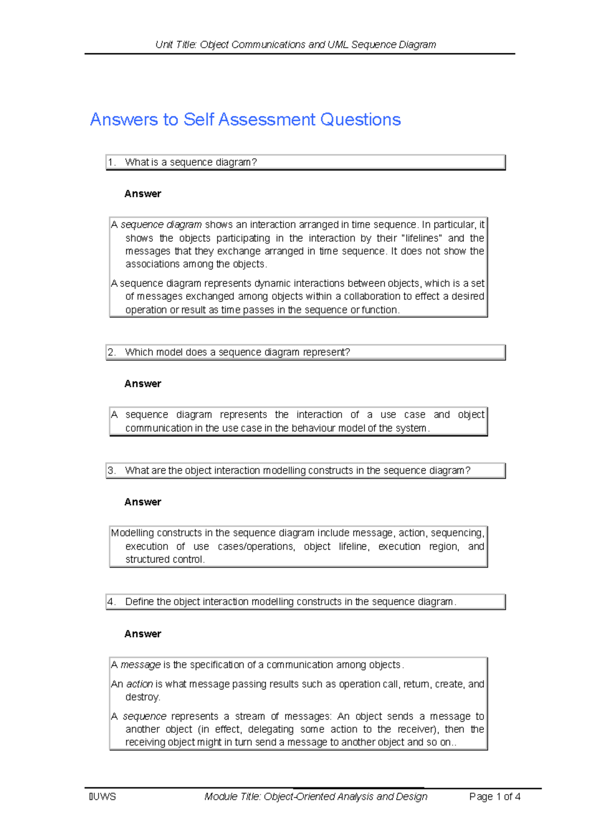 Answers to Unit6 Self-Assessment Questions - Answers to Self Assessment ...