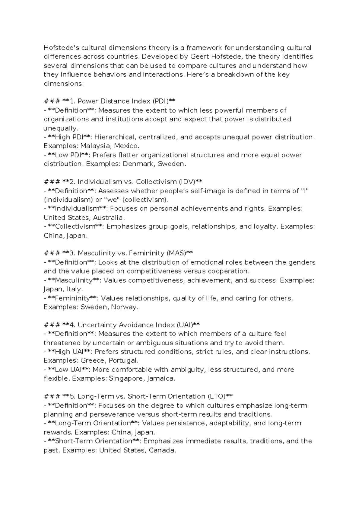 Hofstede's cultural dimensions theory lecture note - Hofstede's ...