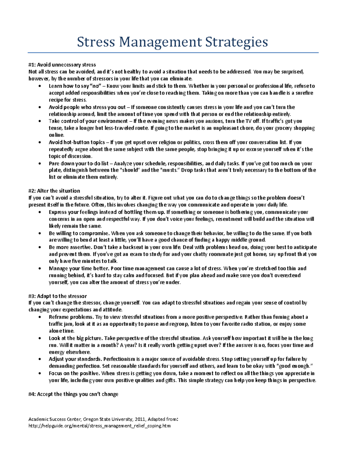 Stress management strategies - Academic Success Center, Oregon State ...
