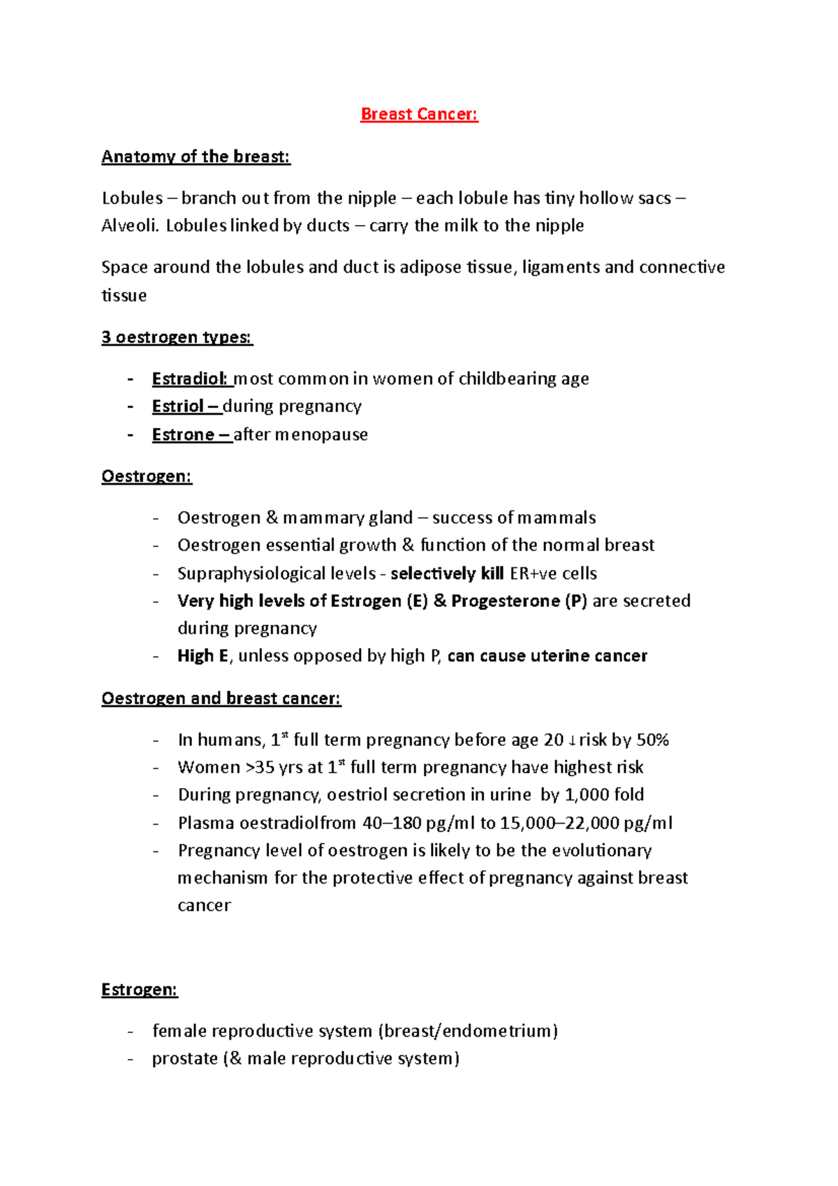 Breast cancer - Lecture notes 3 - Breast Cancer: Anatomy of the breast ...