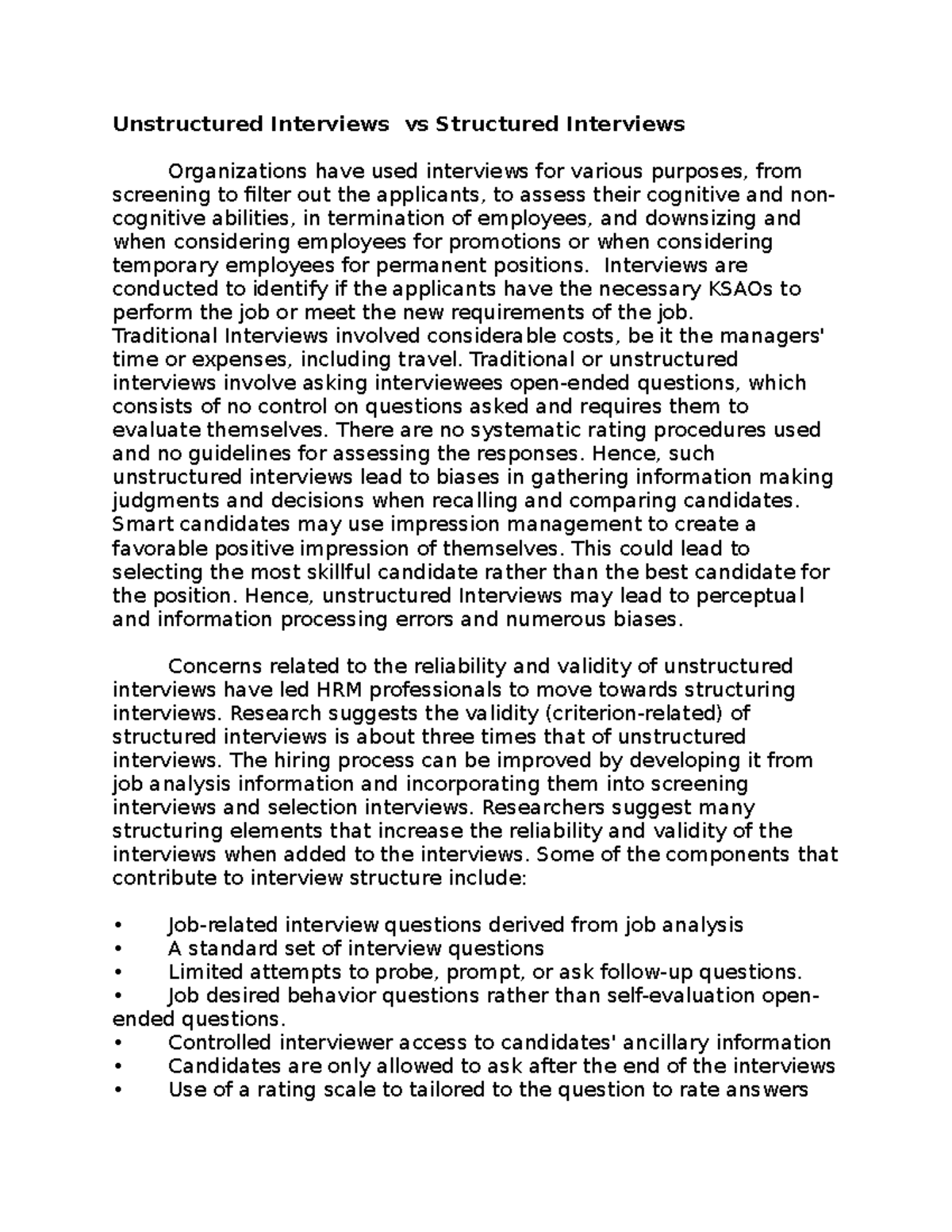 Unstructured Interviews vs Structured Interviews - Unstructured ...