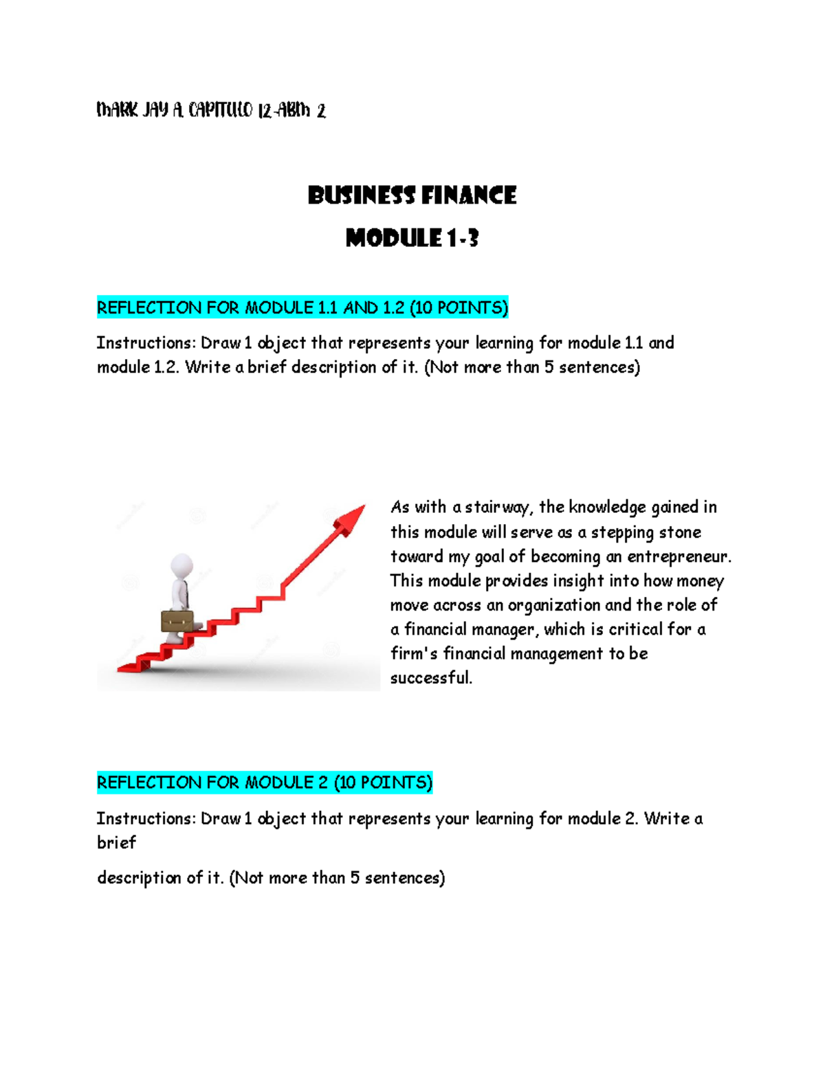 Business Finance ( Module 1-3) MARK JAY A. Capitulo 12-ABM 2 - MARK JAY ...