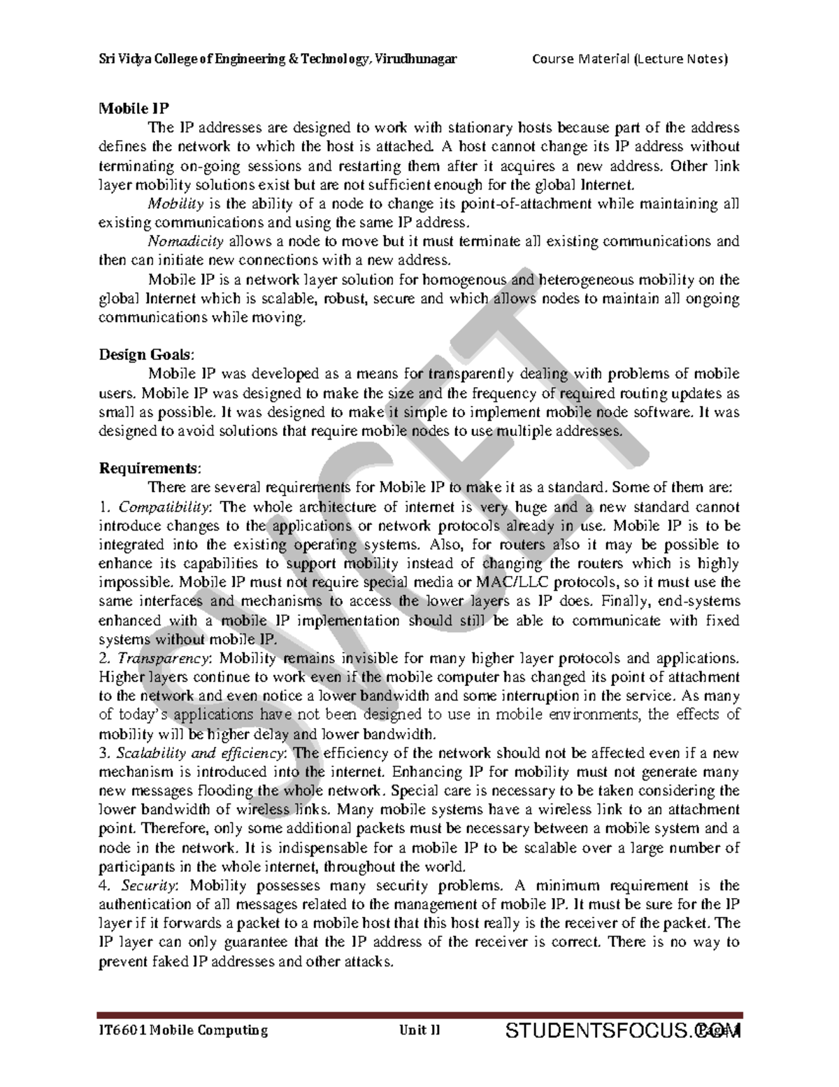 104622 - Ghh - IT6601 Mobile Computing Unit II Page 1 Mobile IP The IP ...