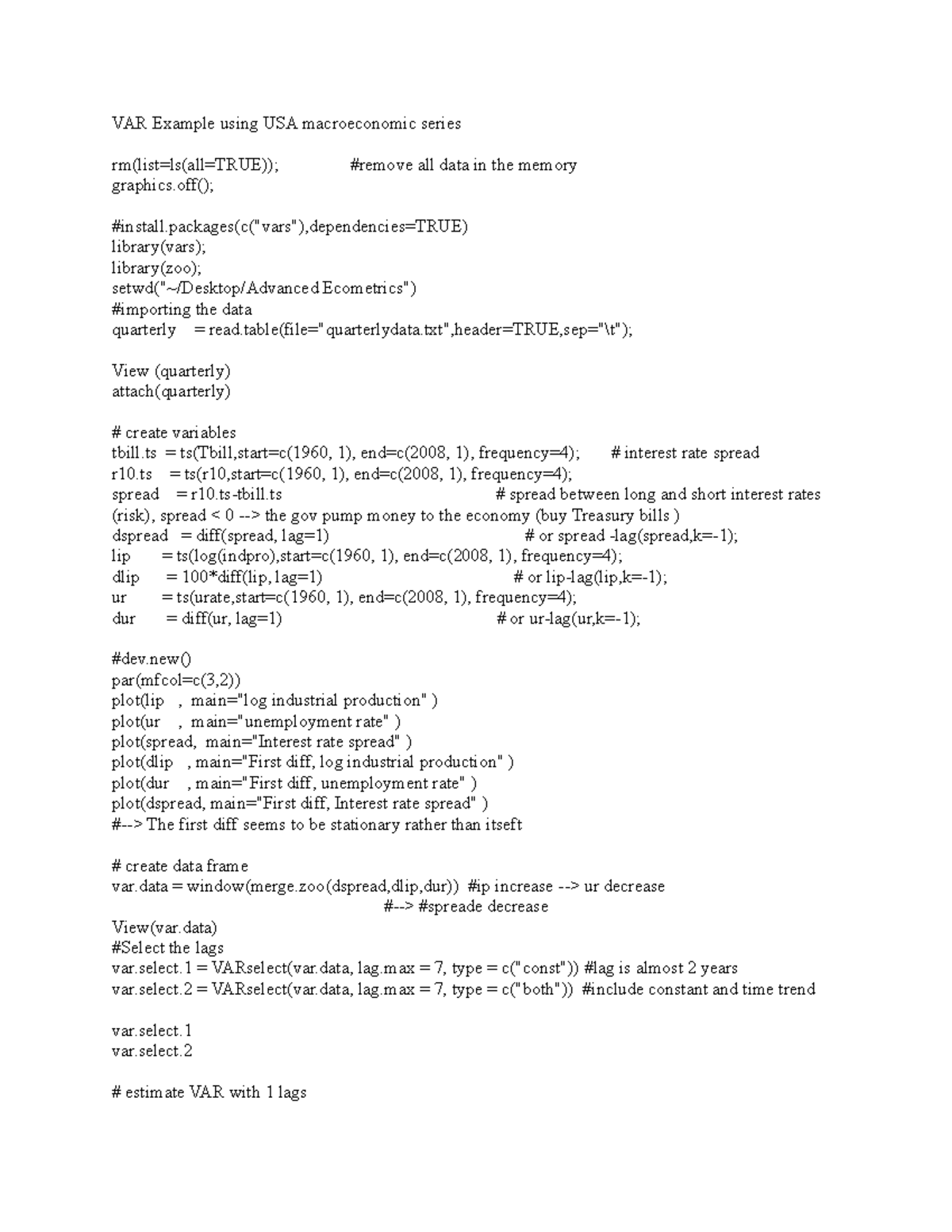 VAR Example using USA macroeconomic series - VAR Example using USA ...