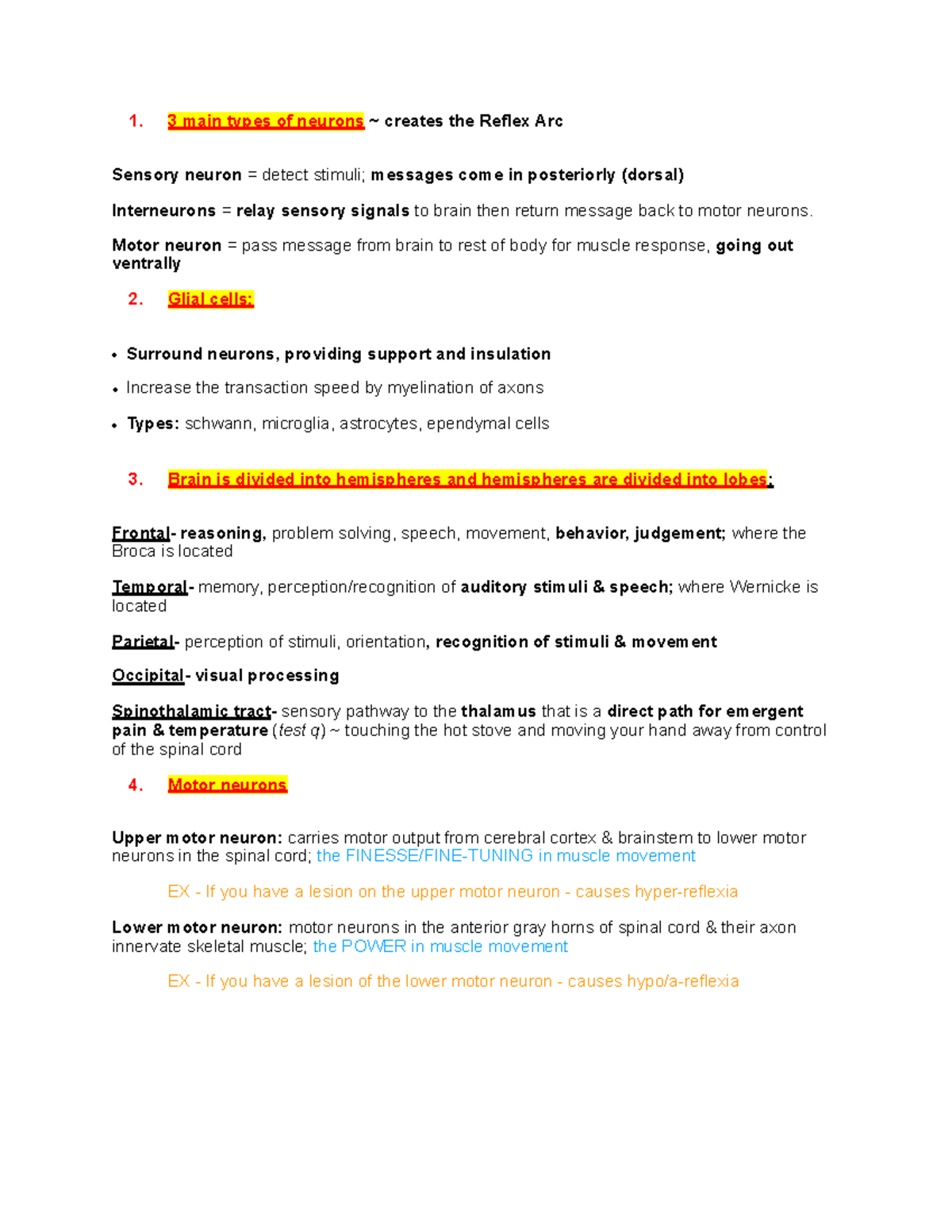 Neuro Pathophysiology Review - 1. 3 main types of neurons ~ creates the ...
