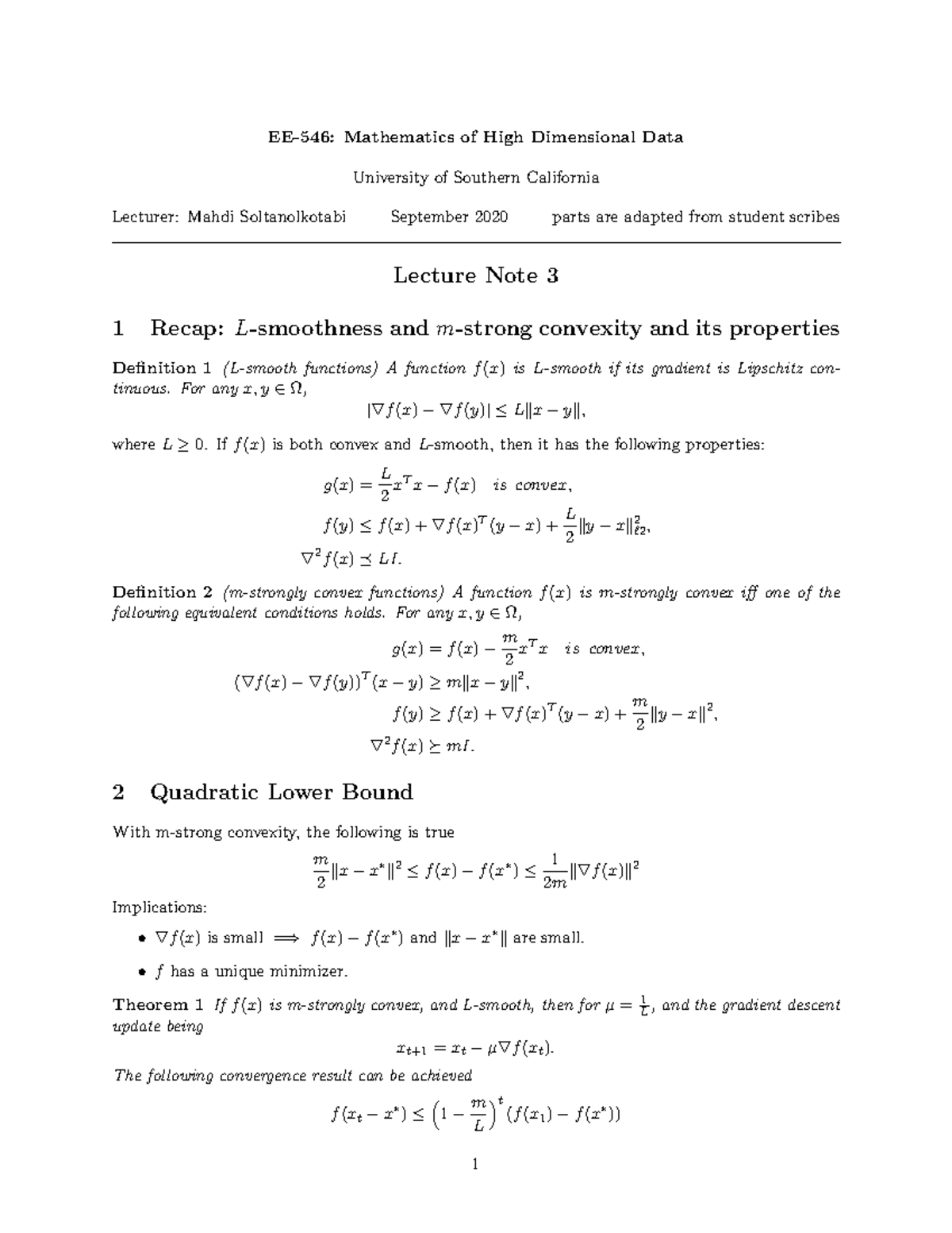 Lec Note 3 - lec3 - EE-546: Mathematics of High Dimensional Data University of Southern ...