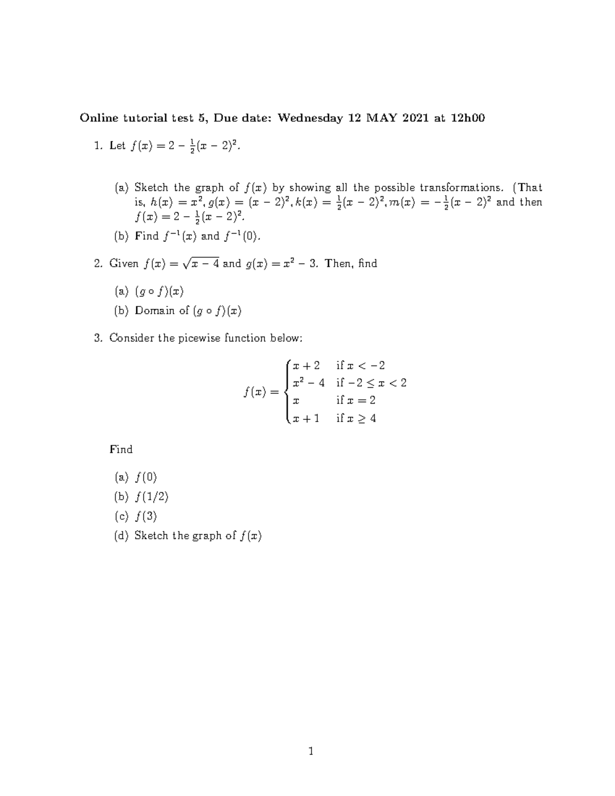 Tutorial test 5 MAM150 - Tut test - Online tutorial test 5, Due date ...