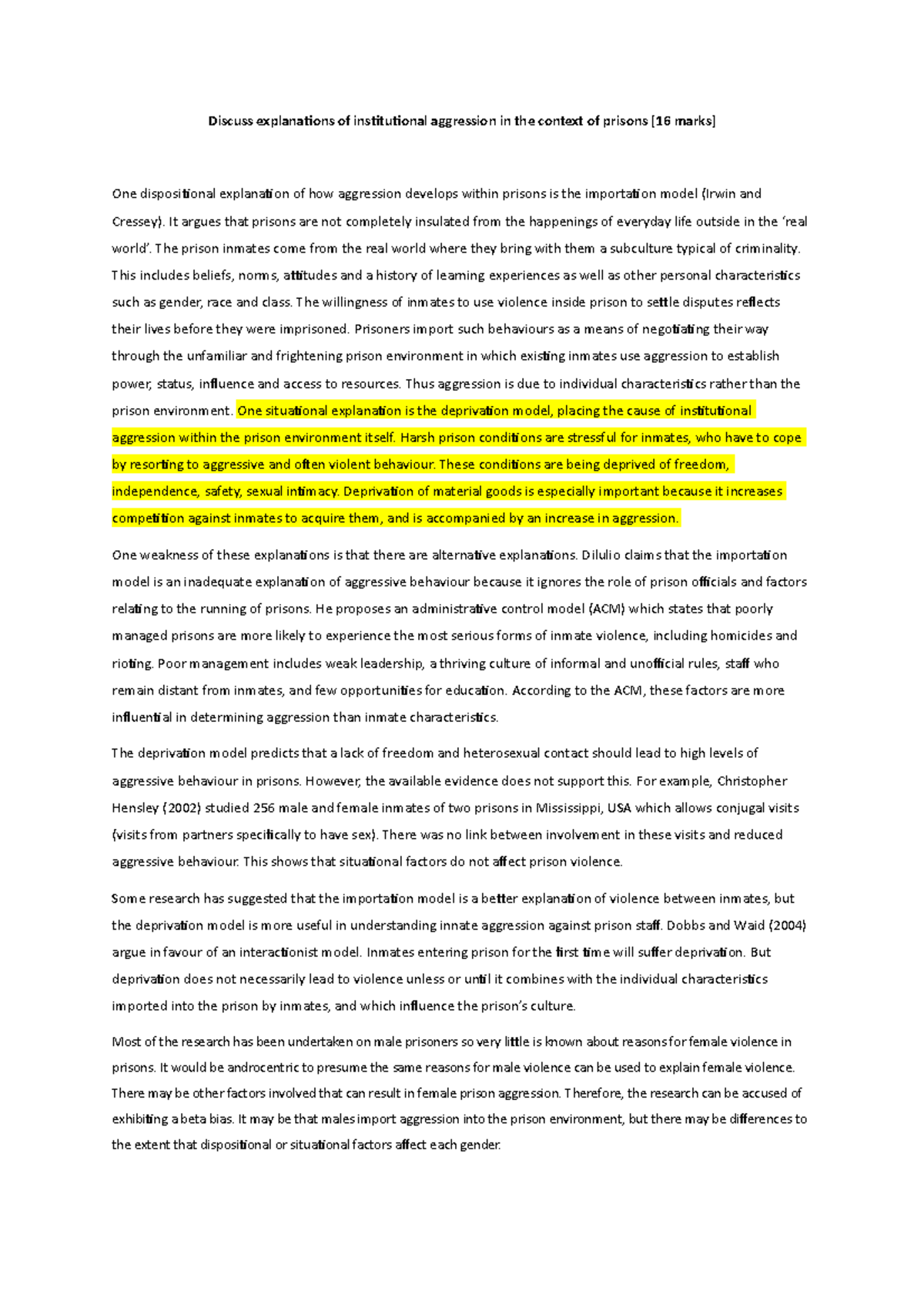Discuss explanations of institutional aggression in the context of ...