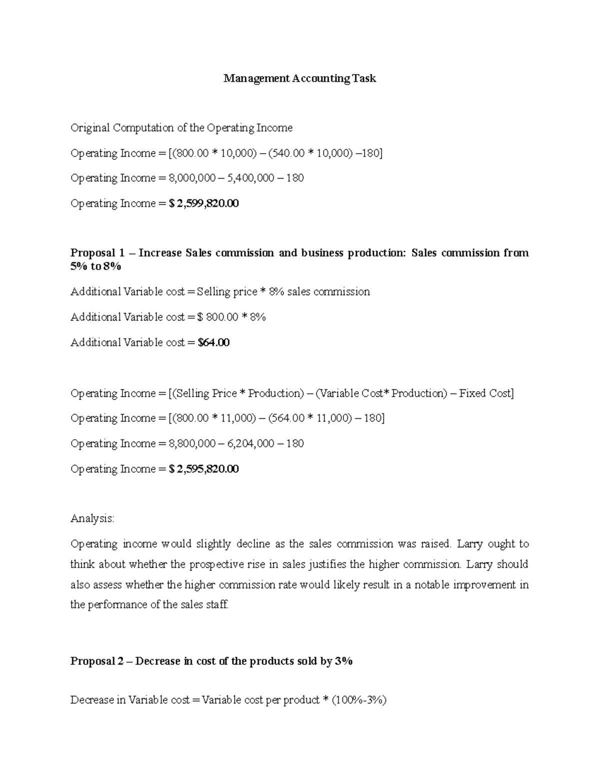 Management Accounting Task - Management Accounting Task Original ...