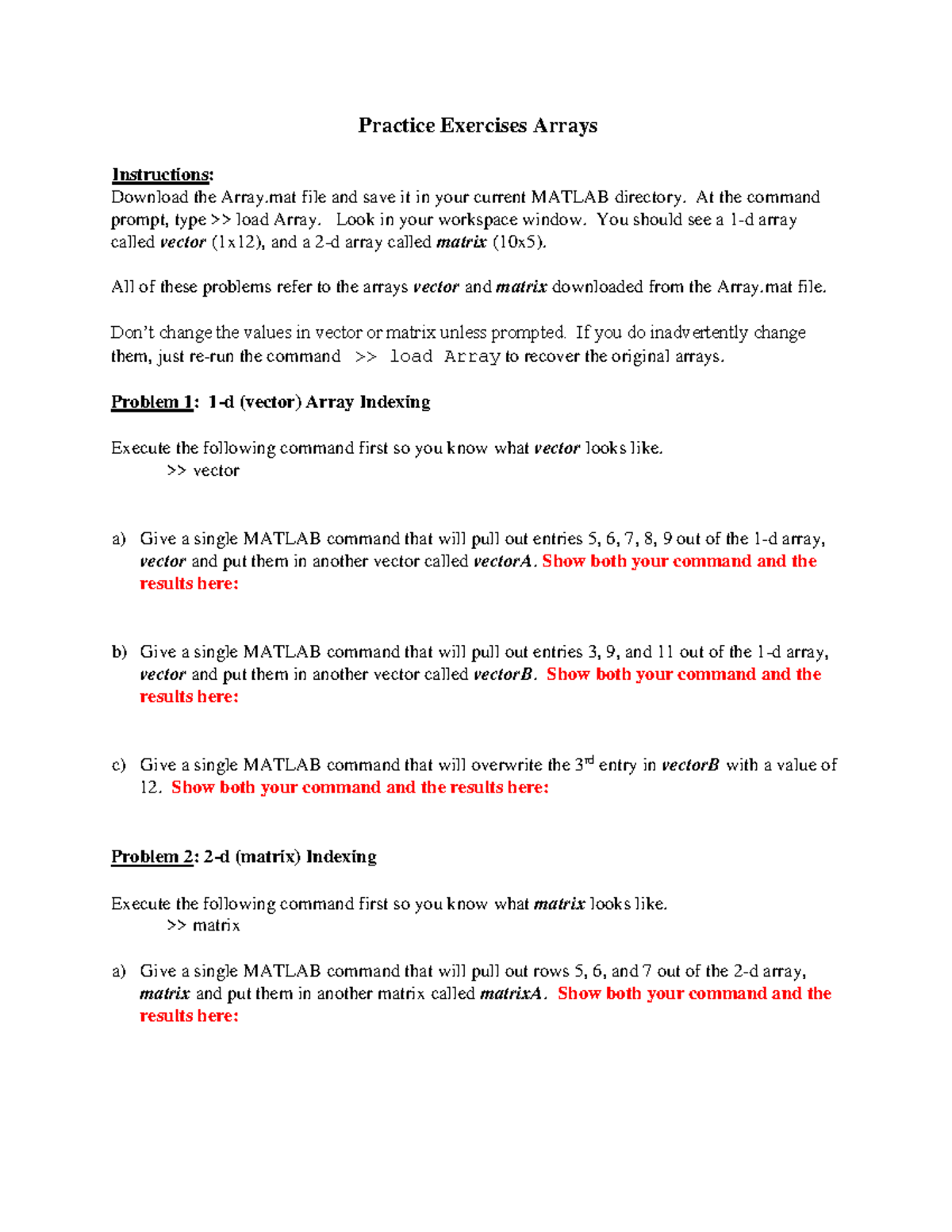 Exercises Arrays - Extra lecture notes - Practice Exercises Arrays ...