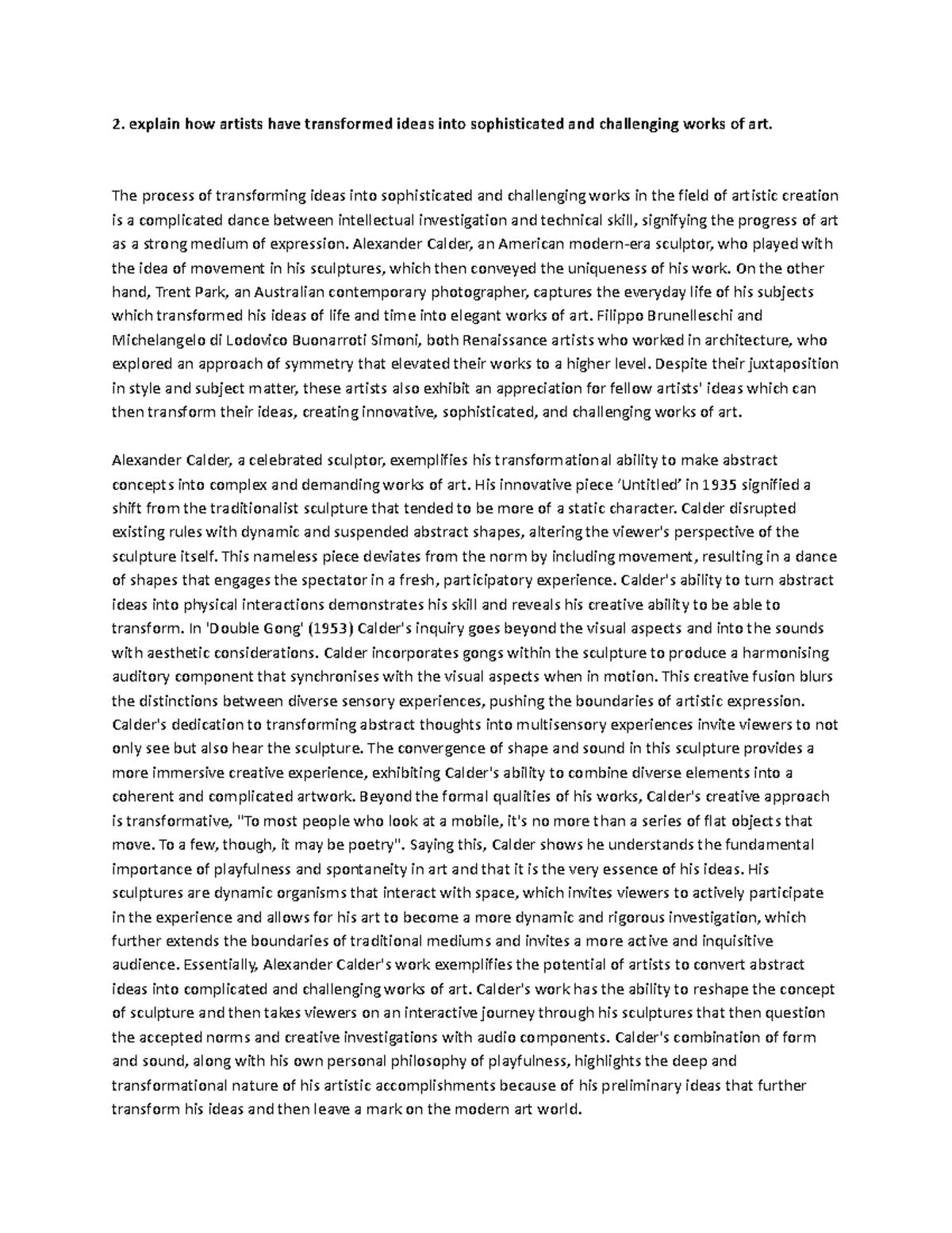 Year 12 Visual Arts Essay - explain how artists have transformed ideas ...