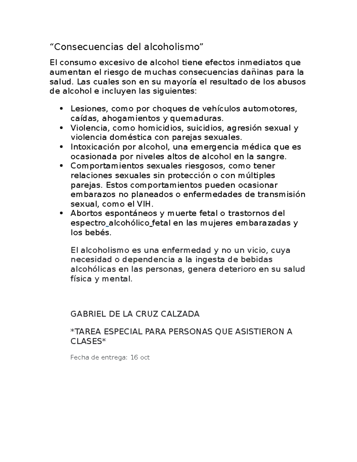 Consecuencias del alcoholismo - “Consecuencias del alcoholismo” El ...
