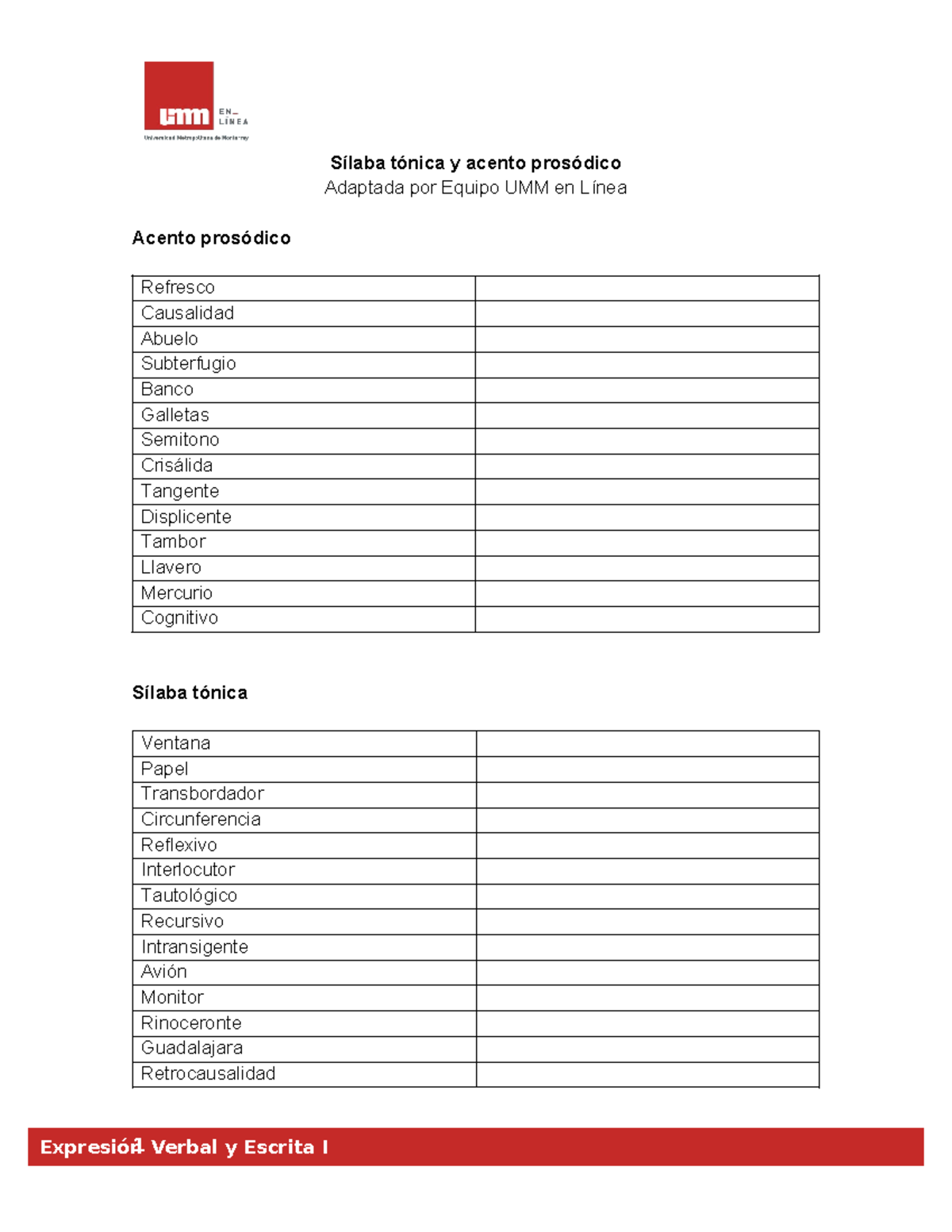 M4 EVE1 Actividad 1 - Identificar el acento prosódico y sílaba tónica ...