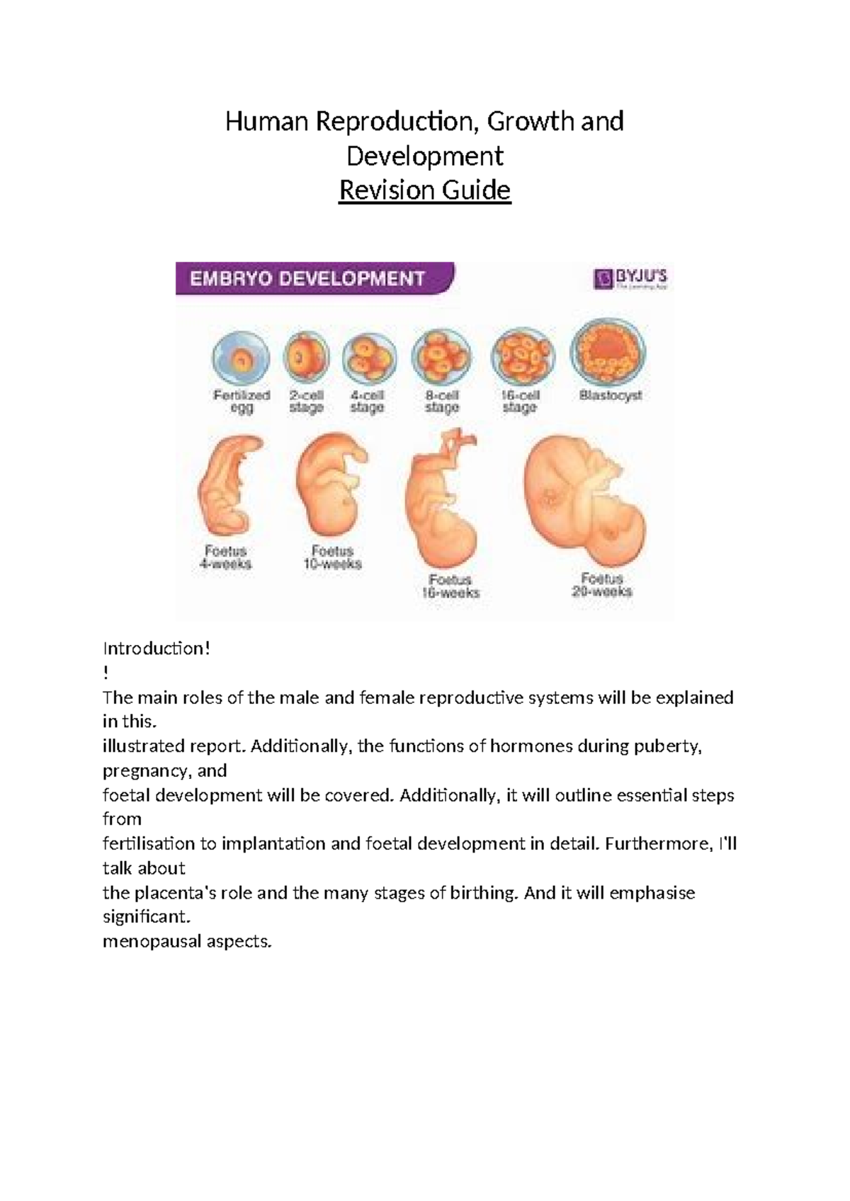 Unit 7 Submission - distinction - Human Reproduction, Growth and ...