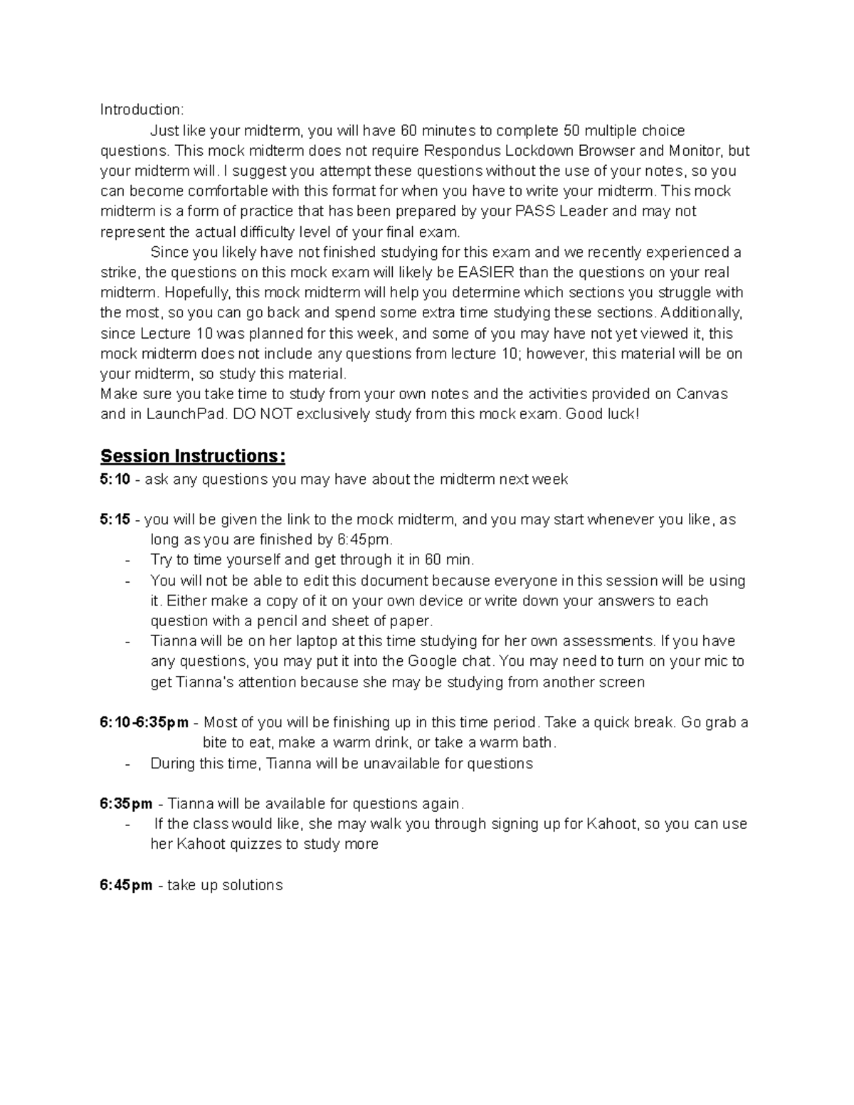 Copy of Copy of Mock Midterm BIOL 1020U 2021 - Introduction: Just like ...