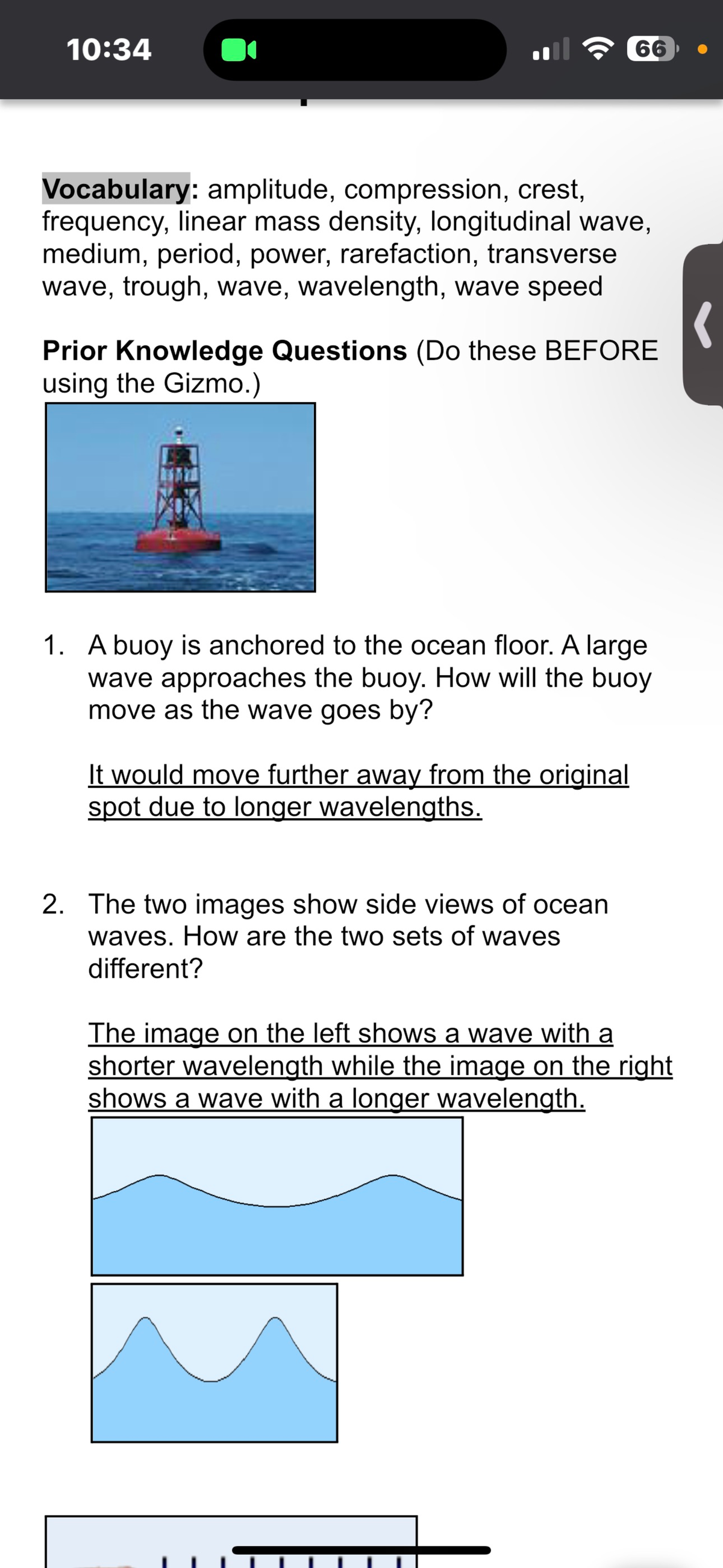 Gizmo - ) 1. A buoy is anchored to the ocean floor. A large wave ...