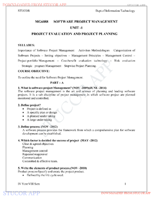 Software Project Management Multiple Choice - MG6088 Software Project Management MG6088 SOFTWARE ...