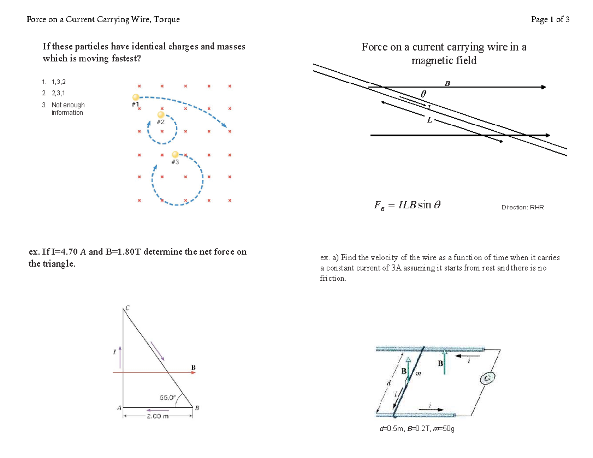 Practical - Force On A Current Carrying Wire, Torque - - Studocu