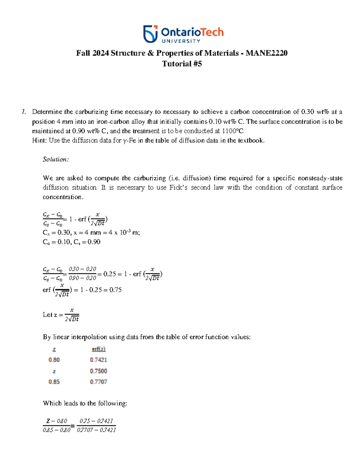 Tutorial 5 - Solution - Fall 202 4 Structure & Properties of Materials - MANE Tutorial # 5 1 ...