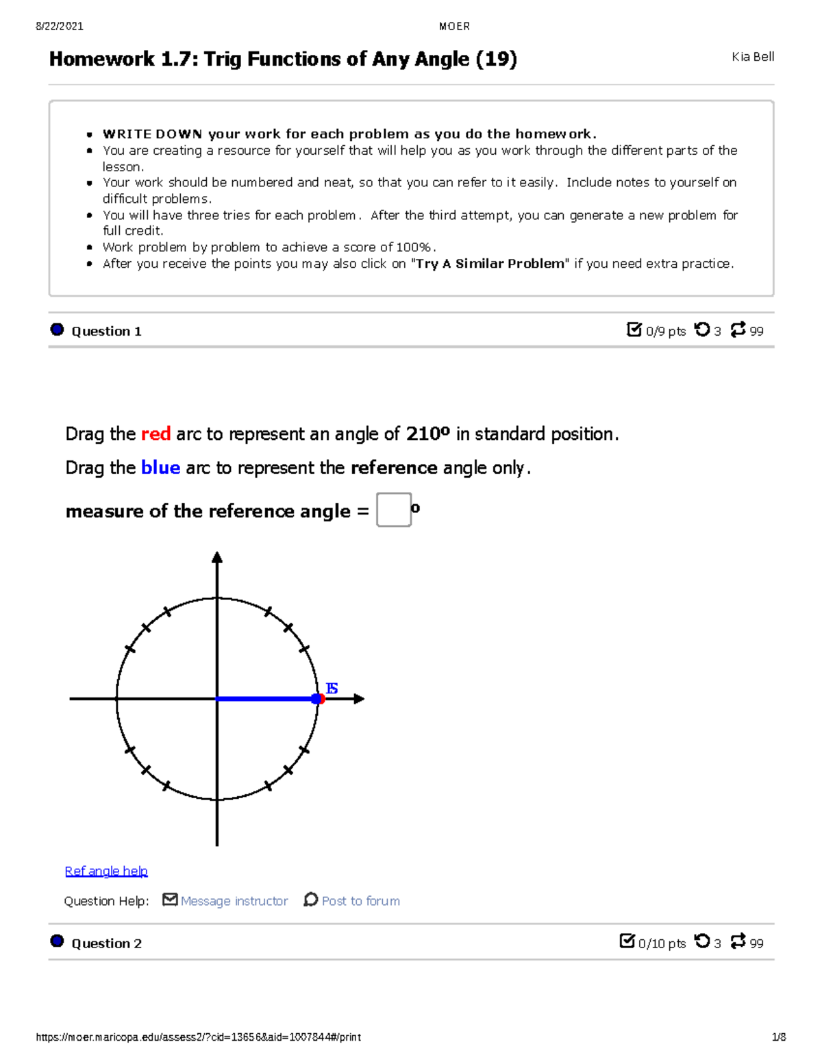 Homework 1.7 - Help - Homework 1: Trig Functions of Any Angle (19) Kia ...