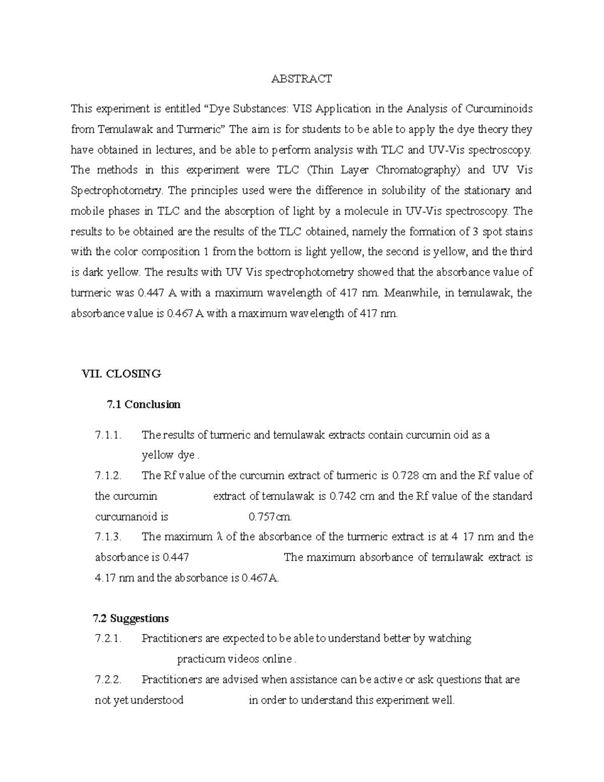 Abstract Experimental - ABSTRACT This experiment is entitled “Dye ...