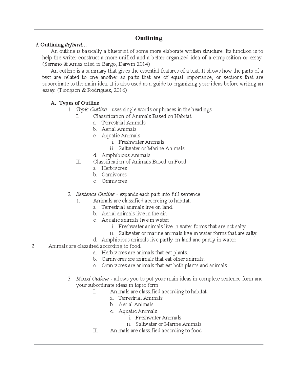 Outlining - I. Outlining defined... Outlining An outline is basically a ...