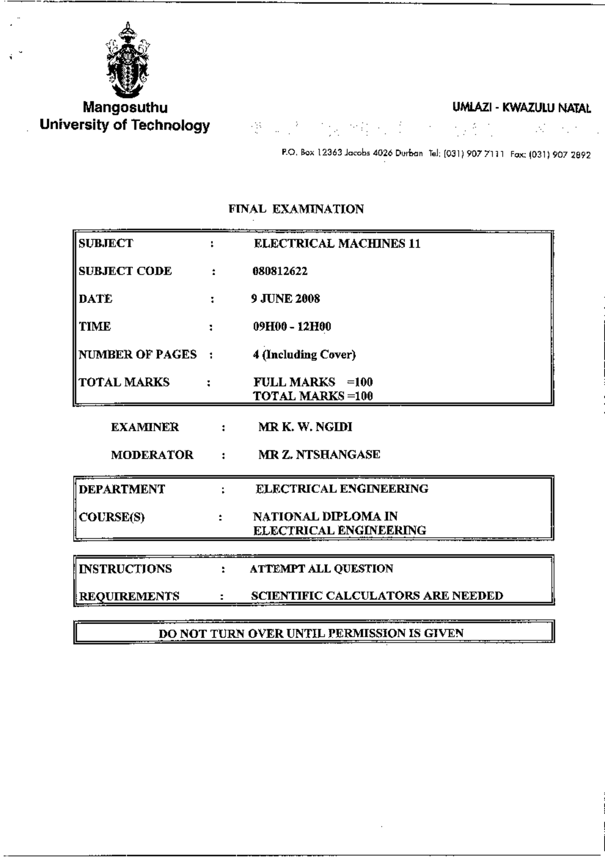 Electrical Machines 11 Elen021 Studocu