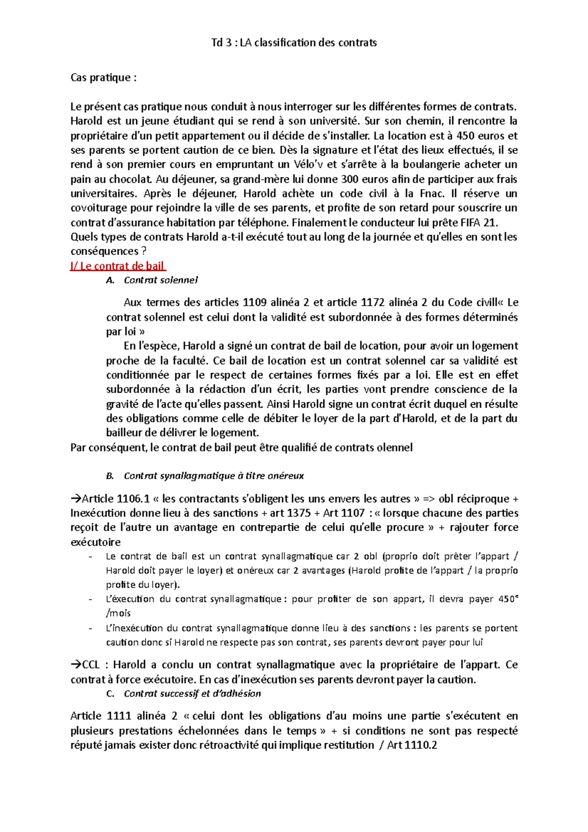 TD n°3 la classification des contrats - Cas pratique : Le présent cas ...