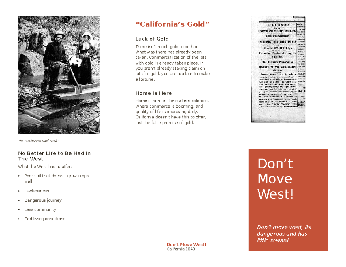 Pamphlet Assignment - Turner - The “California Gold Rush” No Better ...