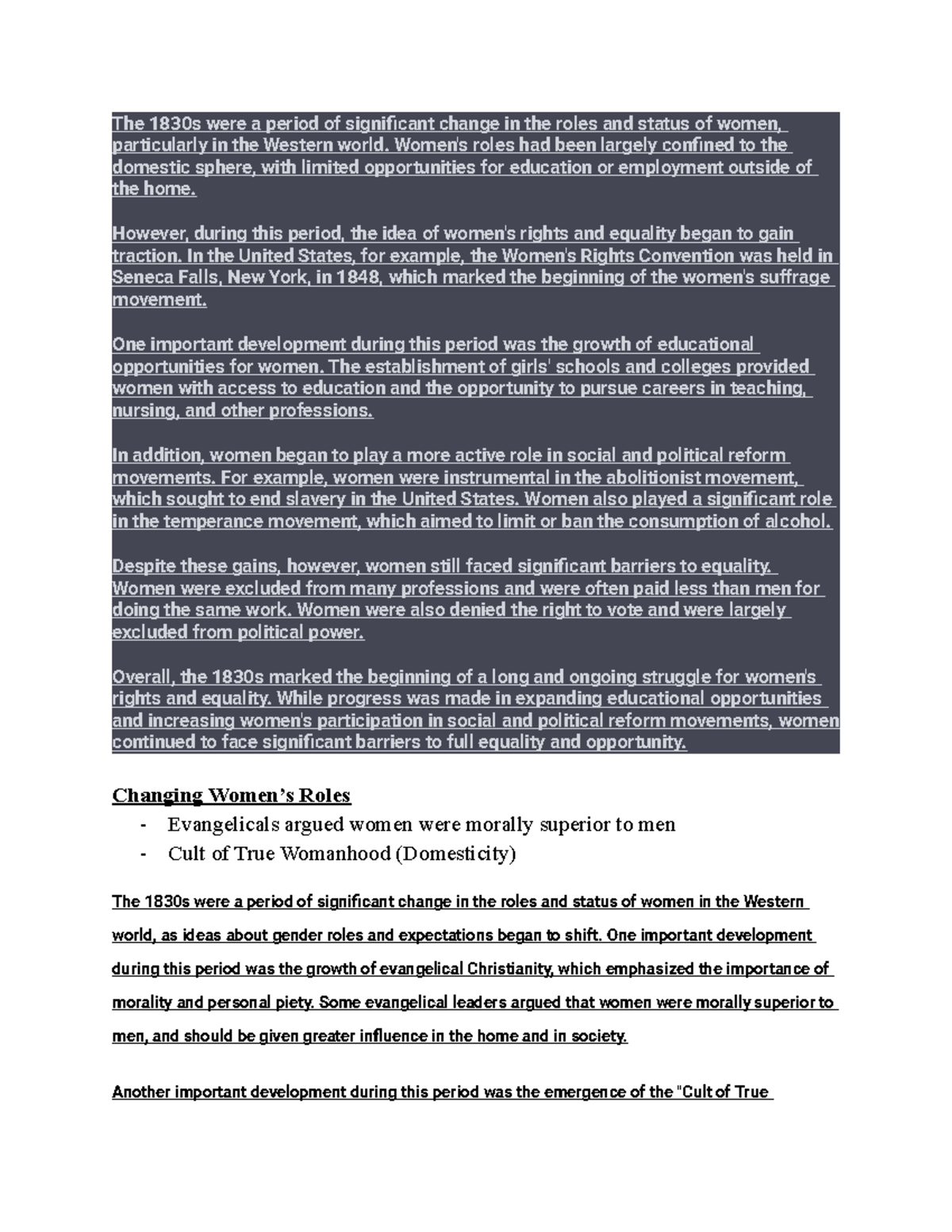 Changing Women's Roles - The 1830s were a period of significant change ...