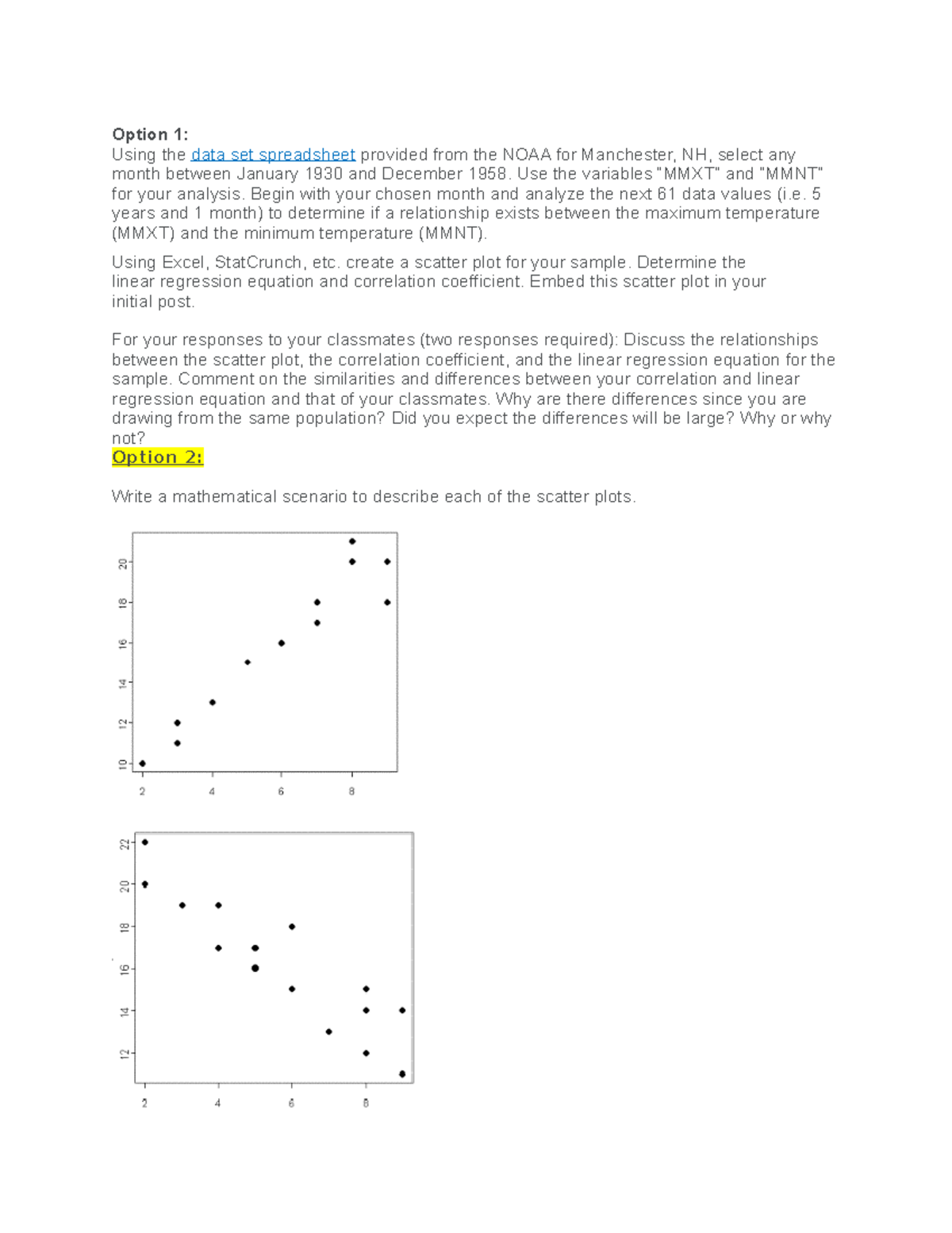 Module 6 Option 1 Correlation and Least Squares Regression - Option 1 ...