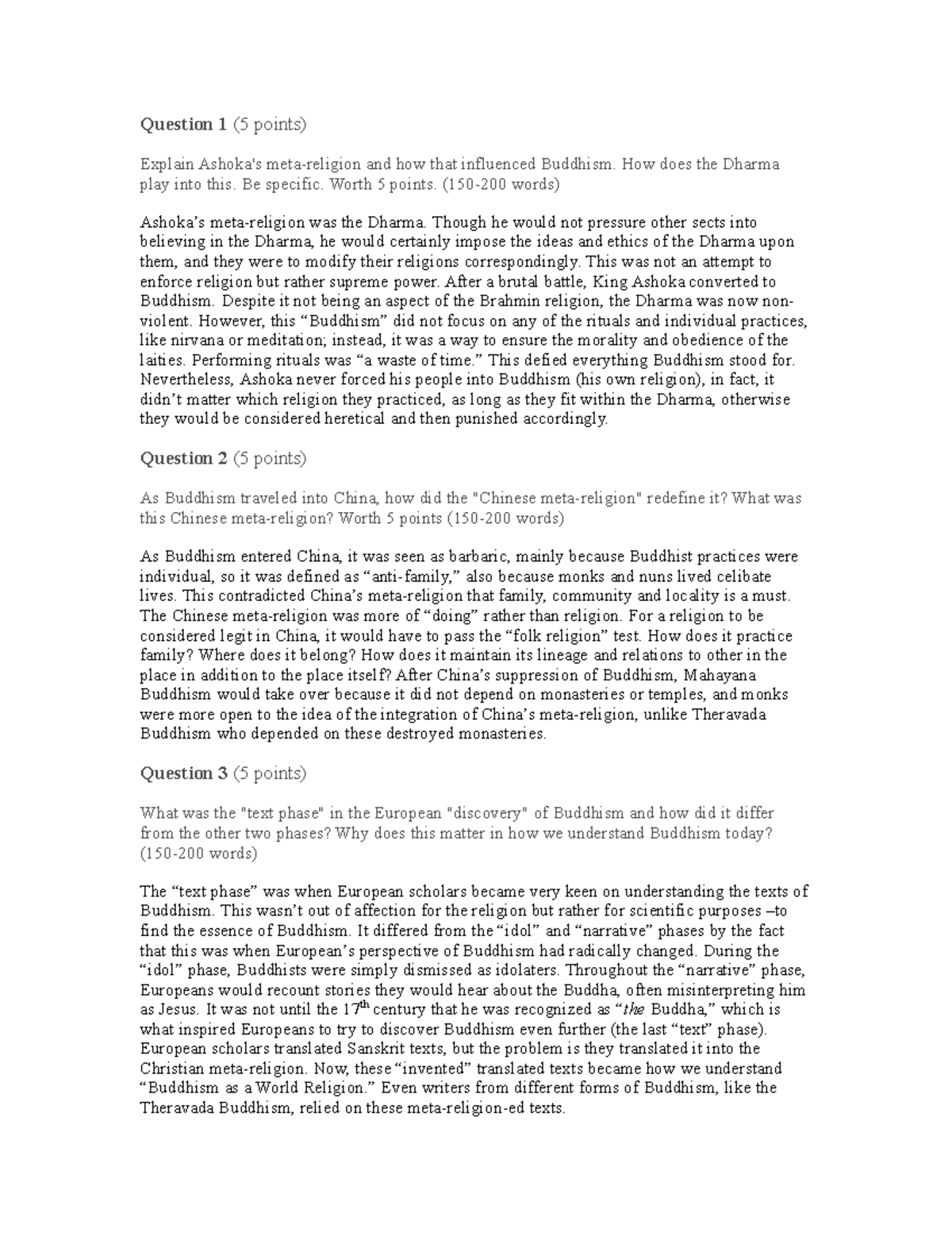 Buddhism quiz (2022 07 01 07 03 43 UTC) - Question 1 (5 points) Explain ...