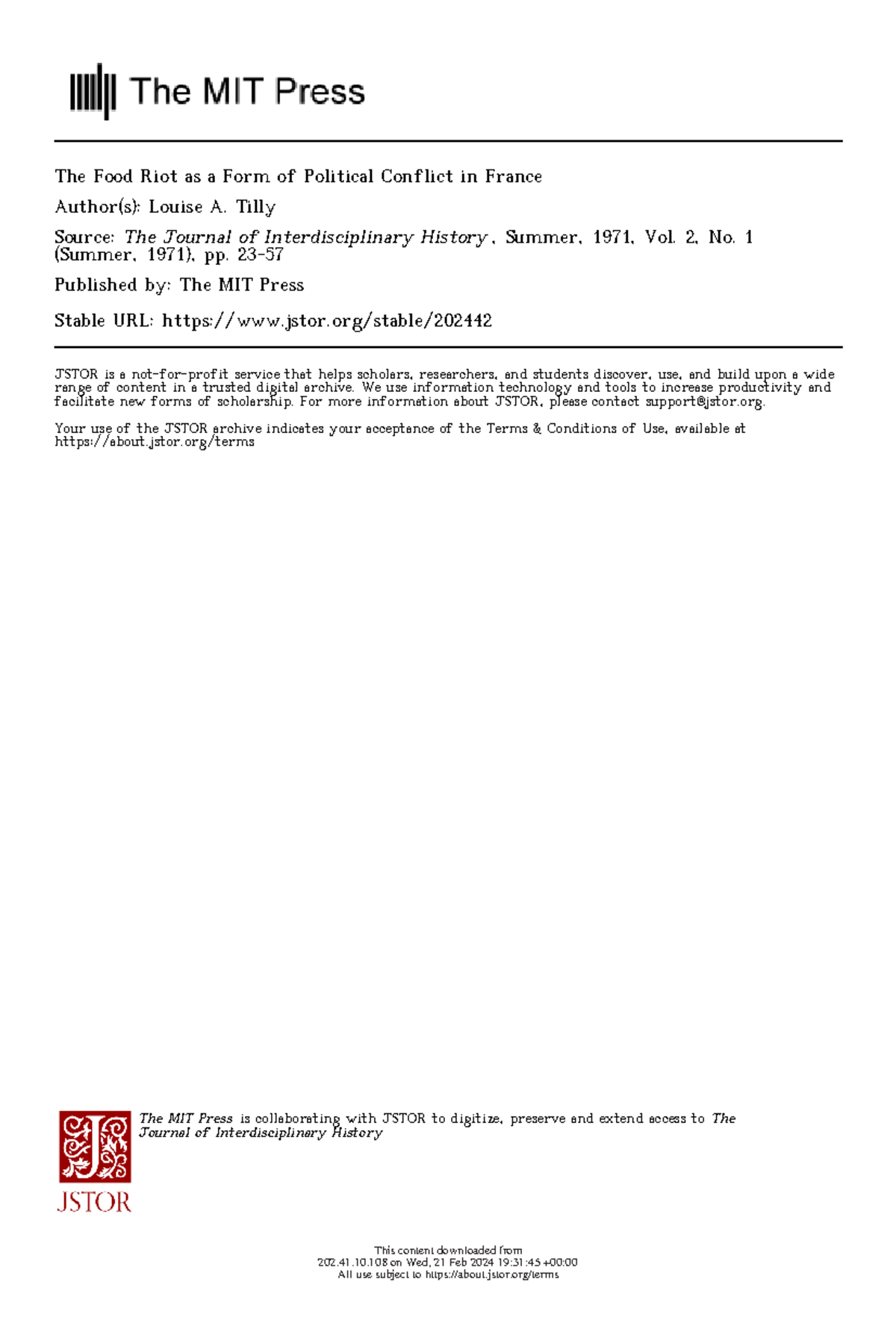 The Food Riot as a Form of Political Conflict in France - Tilly Source ...