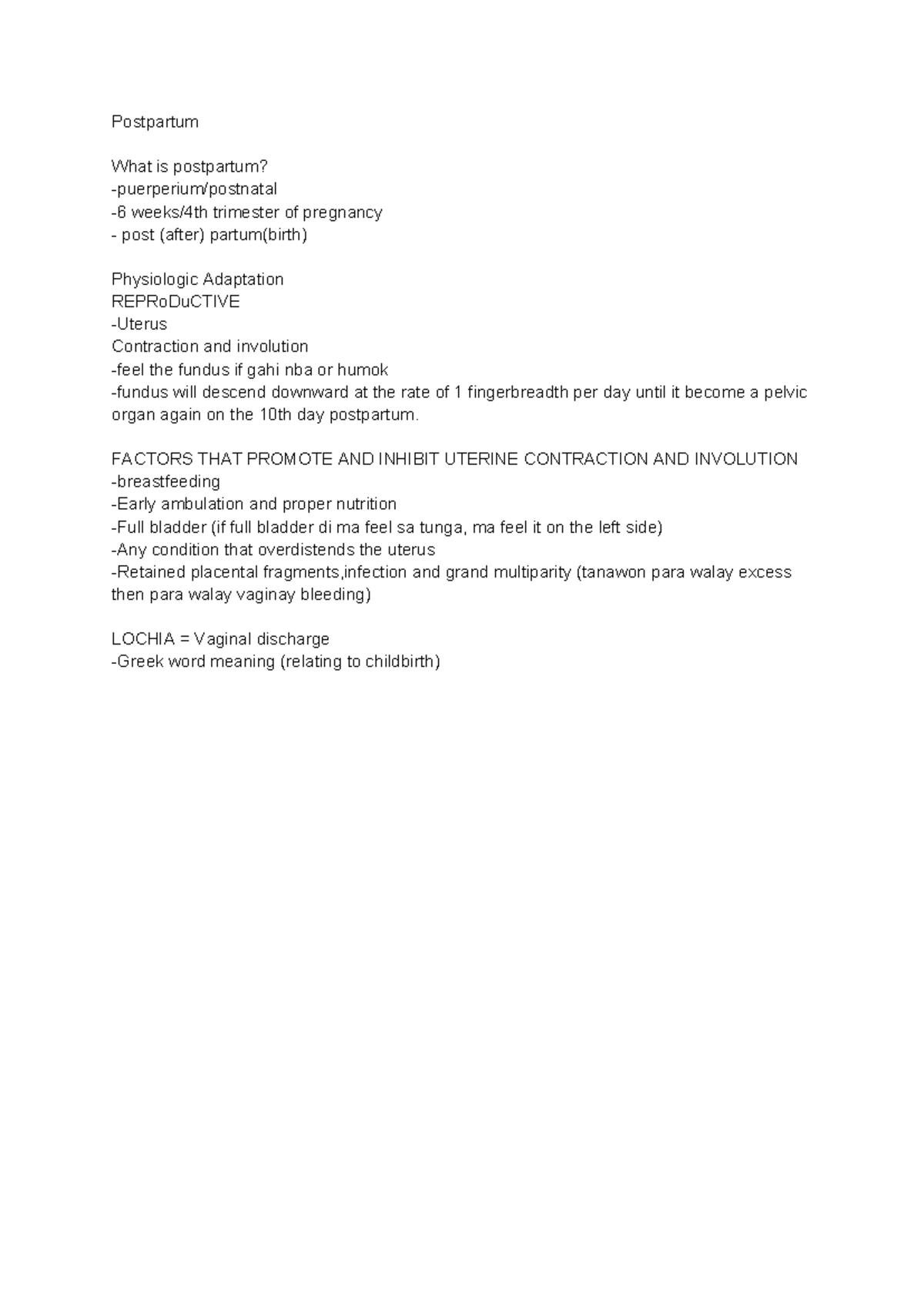 Maternal notes - Postpartum What is postpartum? -puerperium/postnatal ...