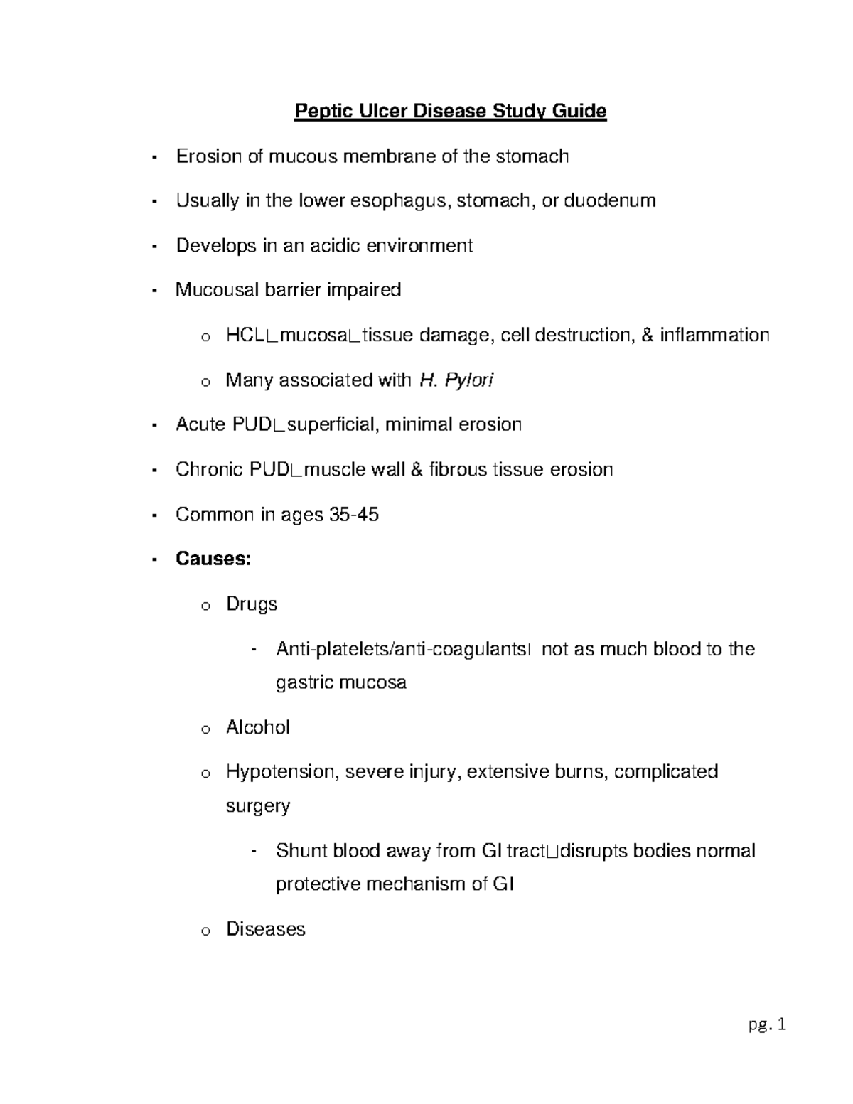 Peptic Ulcer Disease Study Guide - Pylori Acute PUD superficial ...