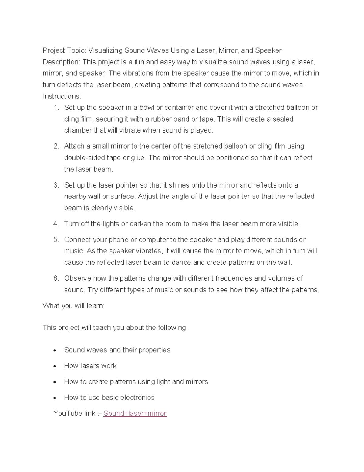 Physics project - Project Topic: Visualizing Sound Waves Using a Laser ...