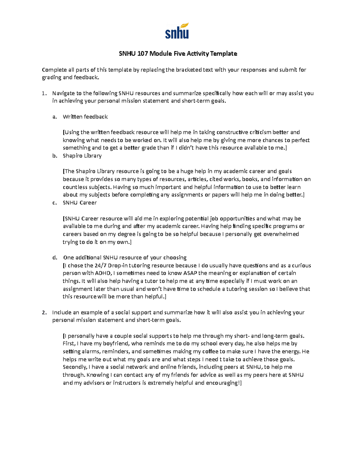 5-2 Activity - Full assignment. Grade A - SNHU 107 Module Five Activity ...