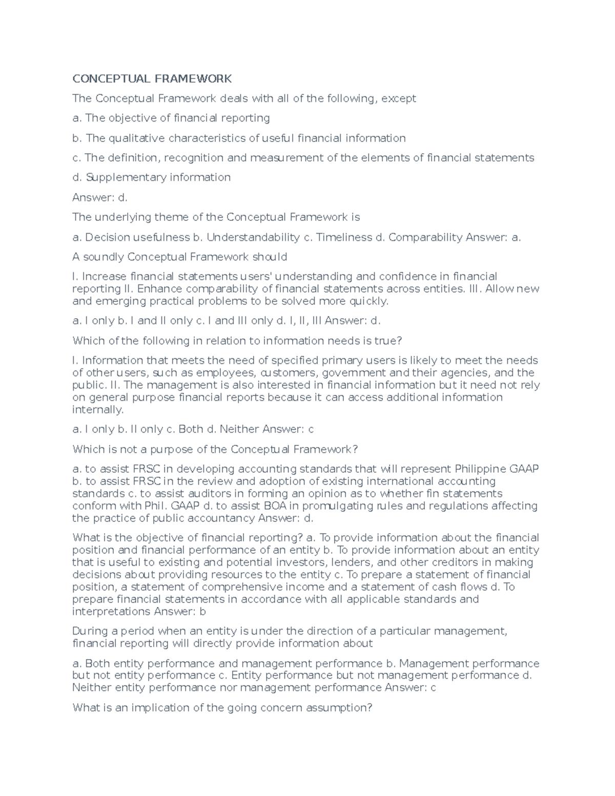 FAR 101 - assumptions - notes - CONCEPTUAL FRAMEWORK The Conceptual ...