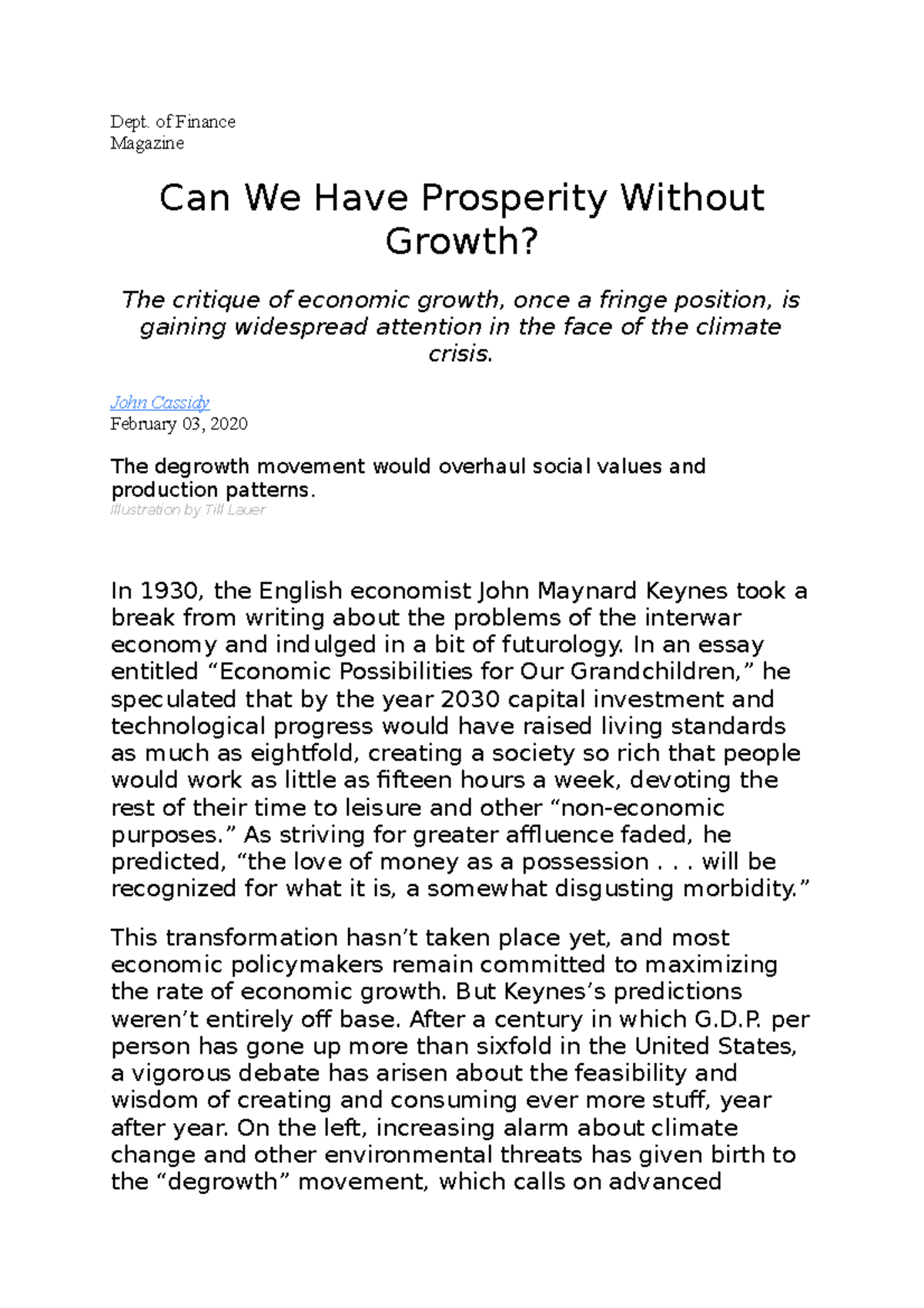 Growth Article New Yorker - Dept. of Finance Magazine Can We Have ...