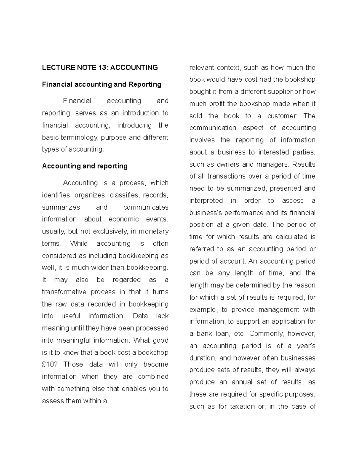 Lecture Note 13 Accounting Lecture Note 13 Accounting Financial