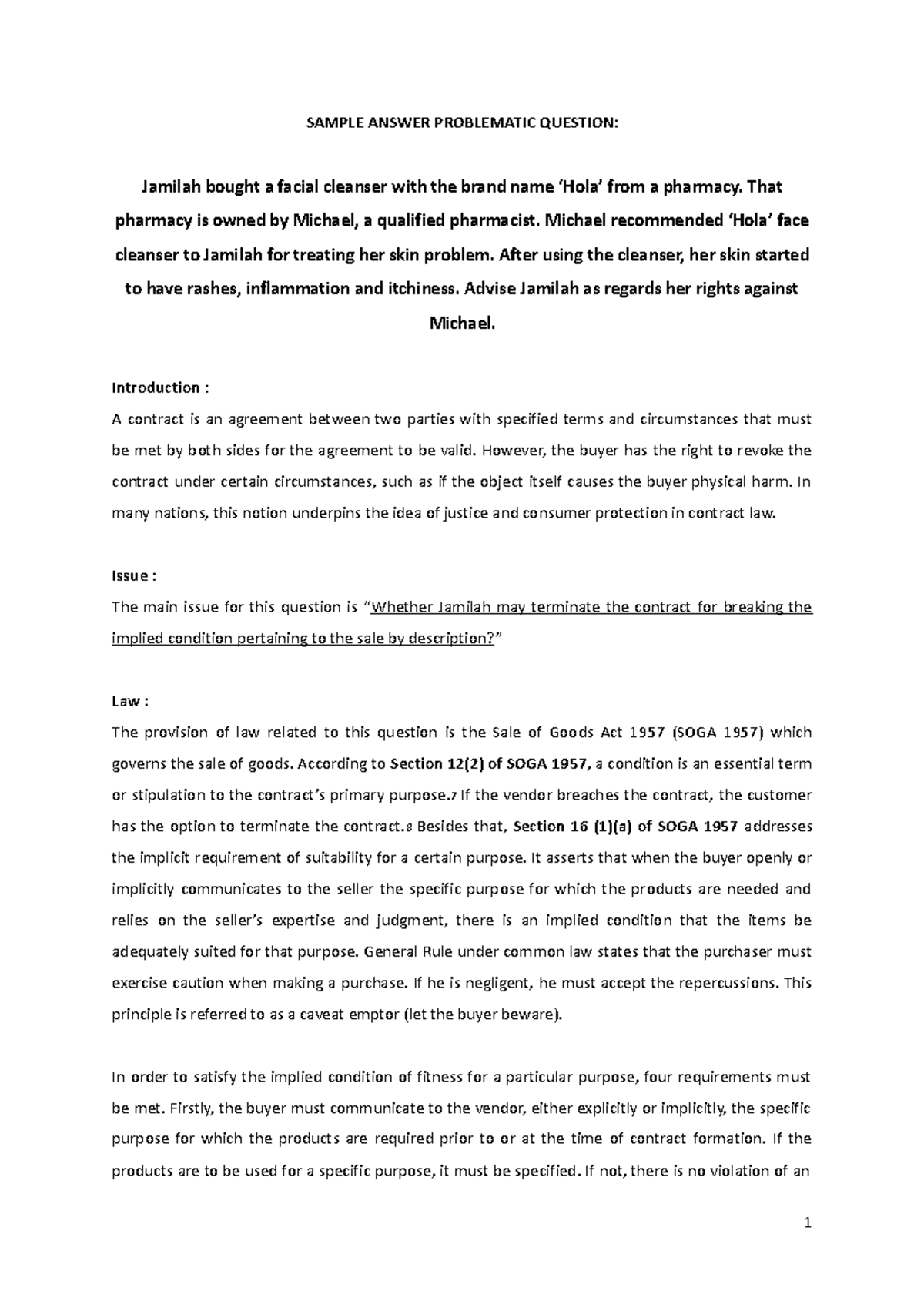 Sample Answer Problematic Question - SAMPLE ANSWER PROBLEMATIC QUESTION ...