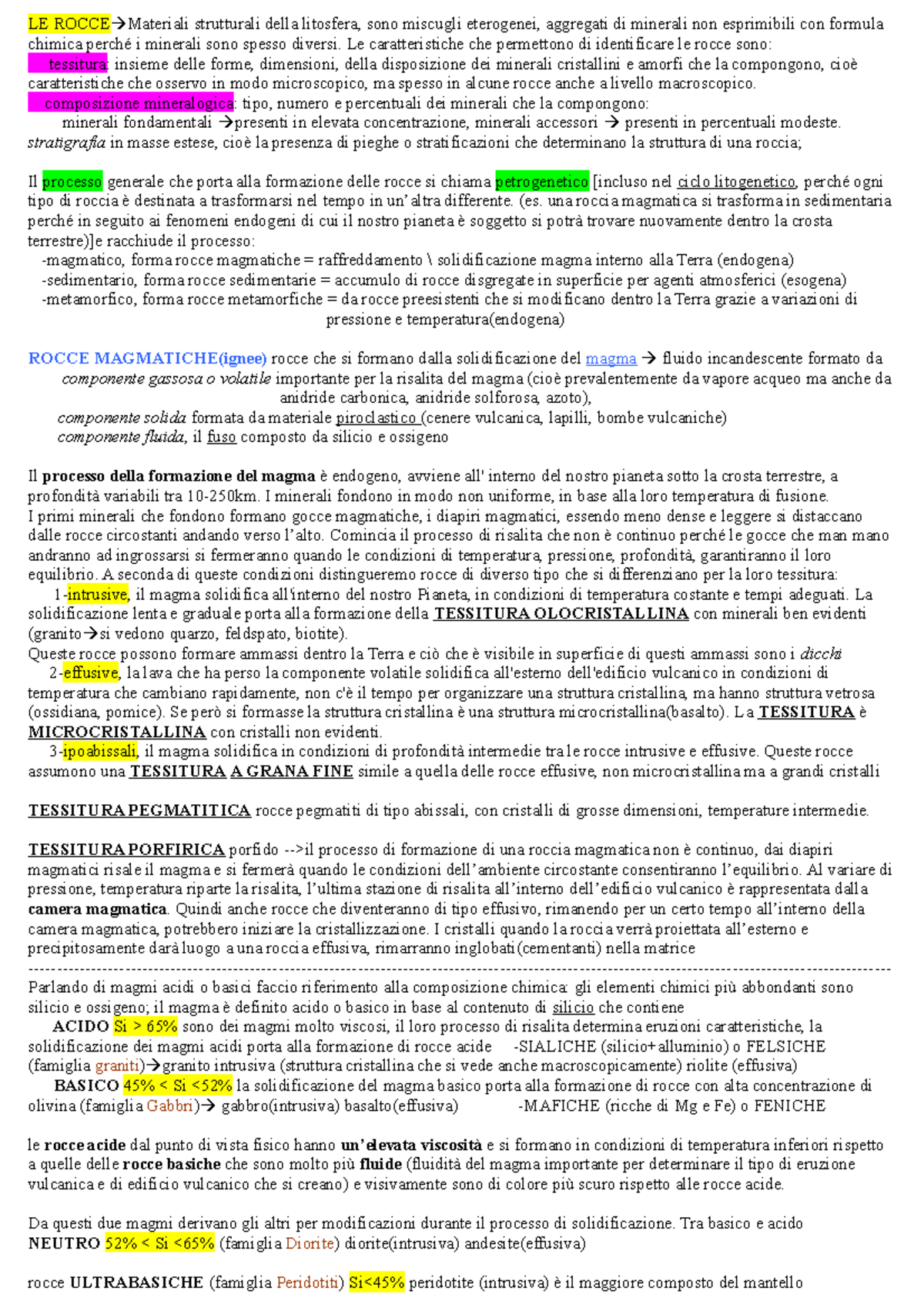 Rocce - RIASSUNTO COMPLETO - LE ROCCE Materiali strutturali della ...
