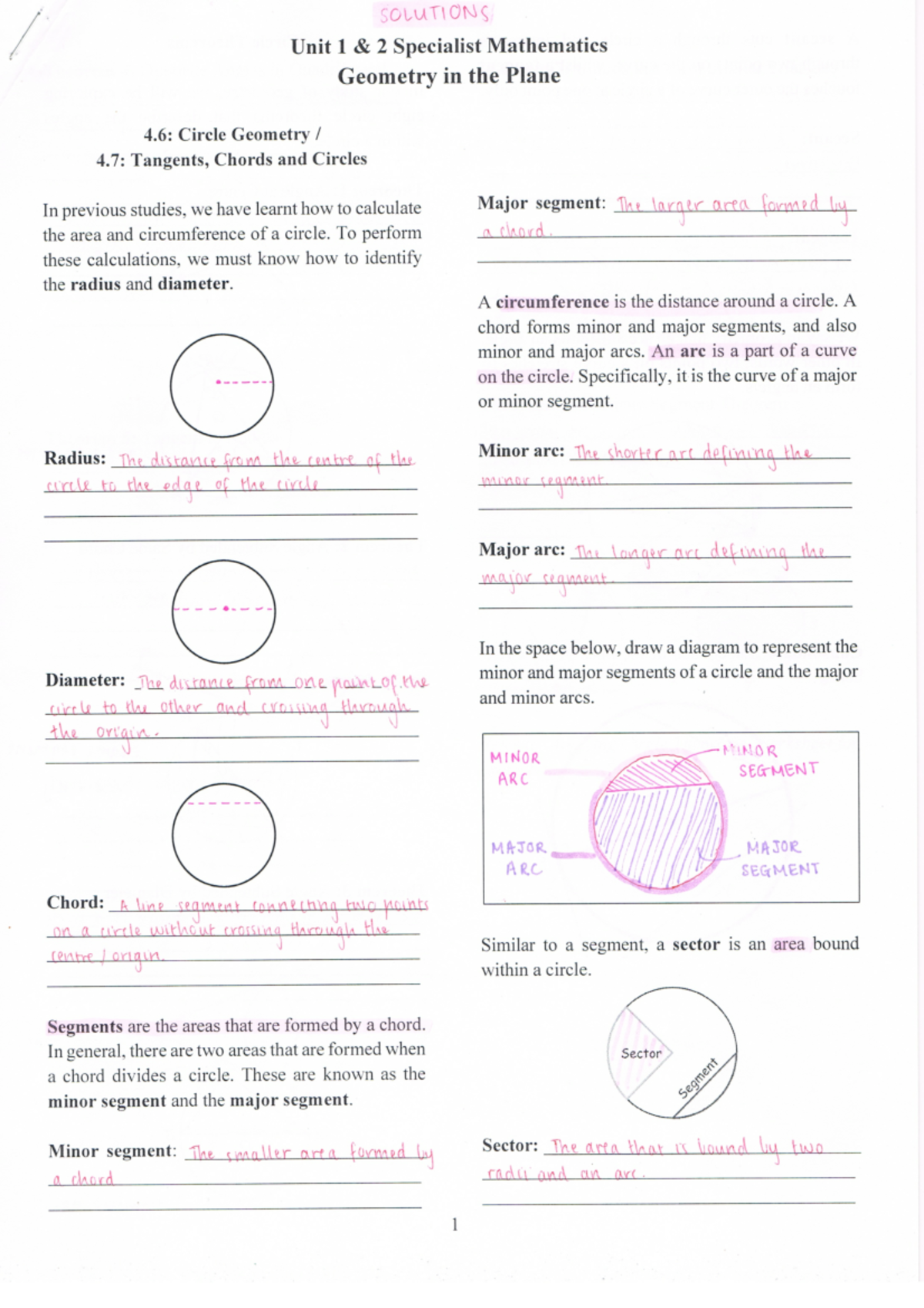 [SOL] Chapter 4.6 & 4.7 - Circle Geometry Notes - SOLUTIONS Unit 1 2 ...
