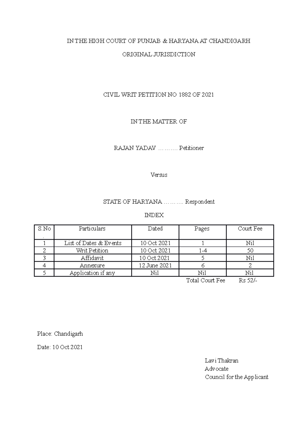 Format - Writ Petition - LLB - Studocu