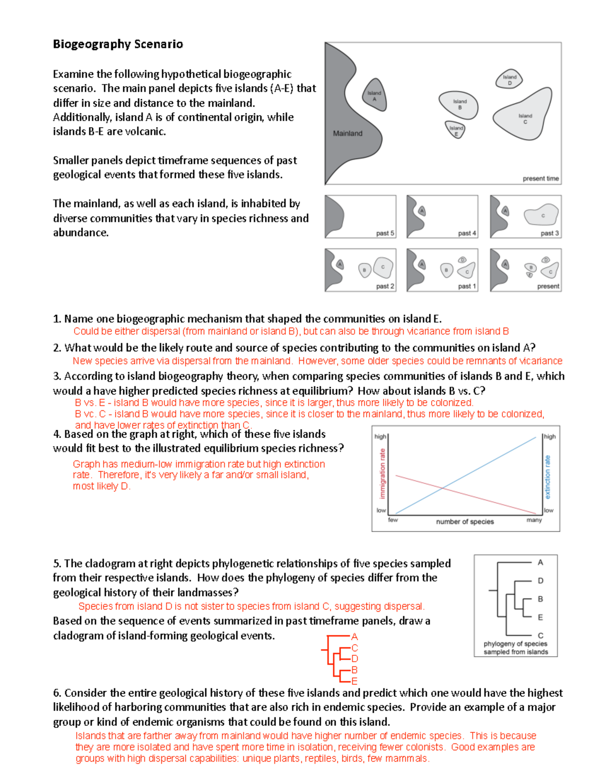 Biogeography WS-key - worksheet answers - Biogeography Scenario Examine ...