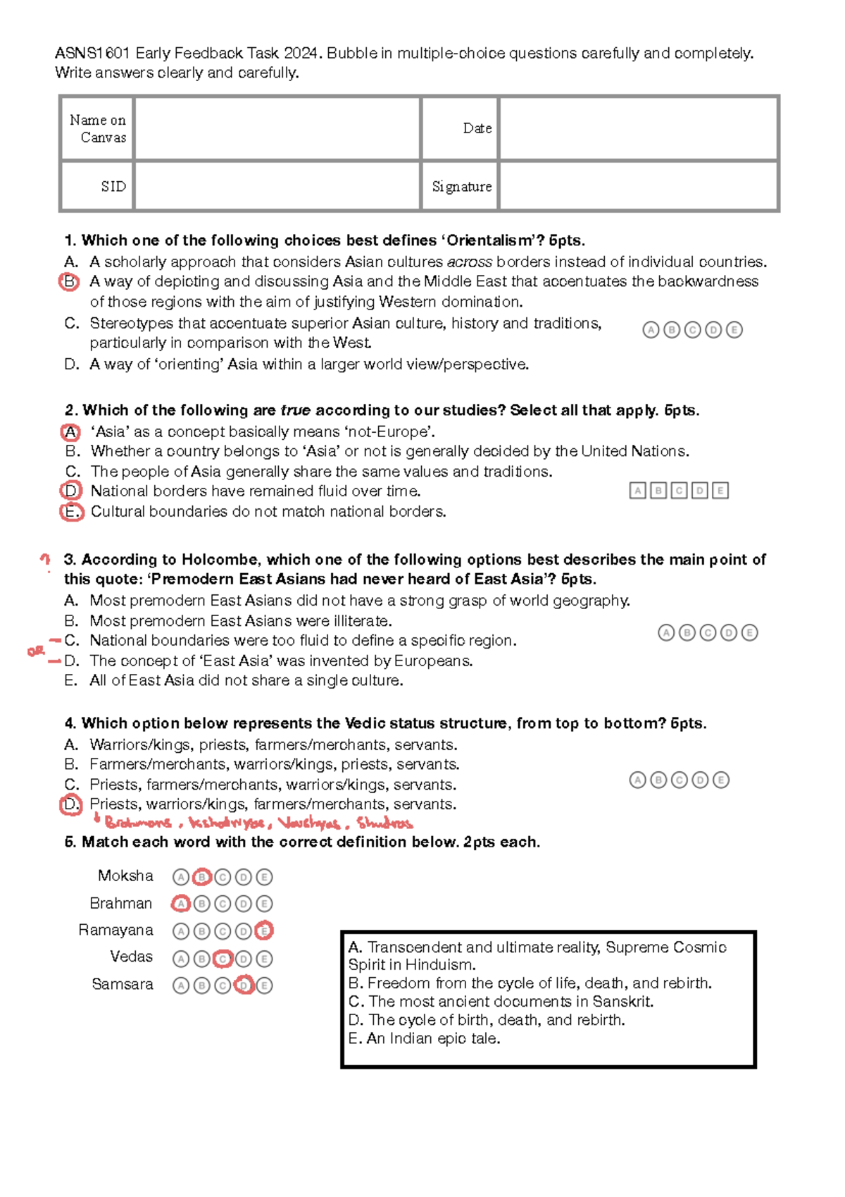 In-Class Quiz 1 (with Solutions) - Name on Canvas Date SID Signature ...