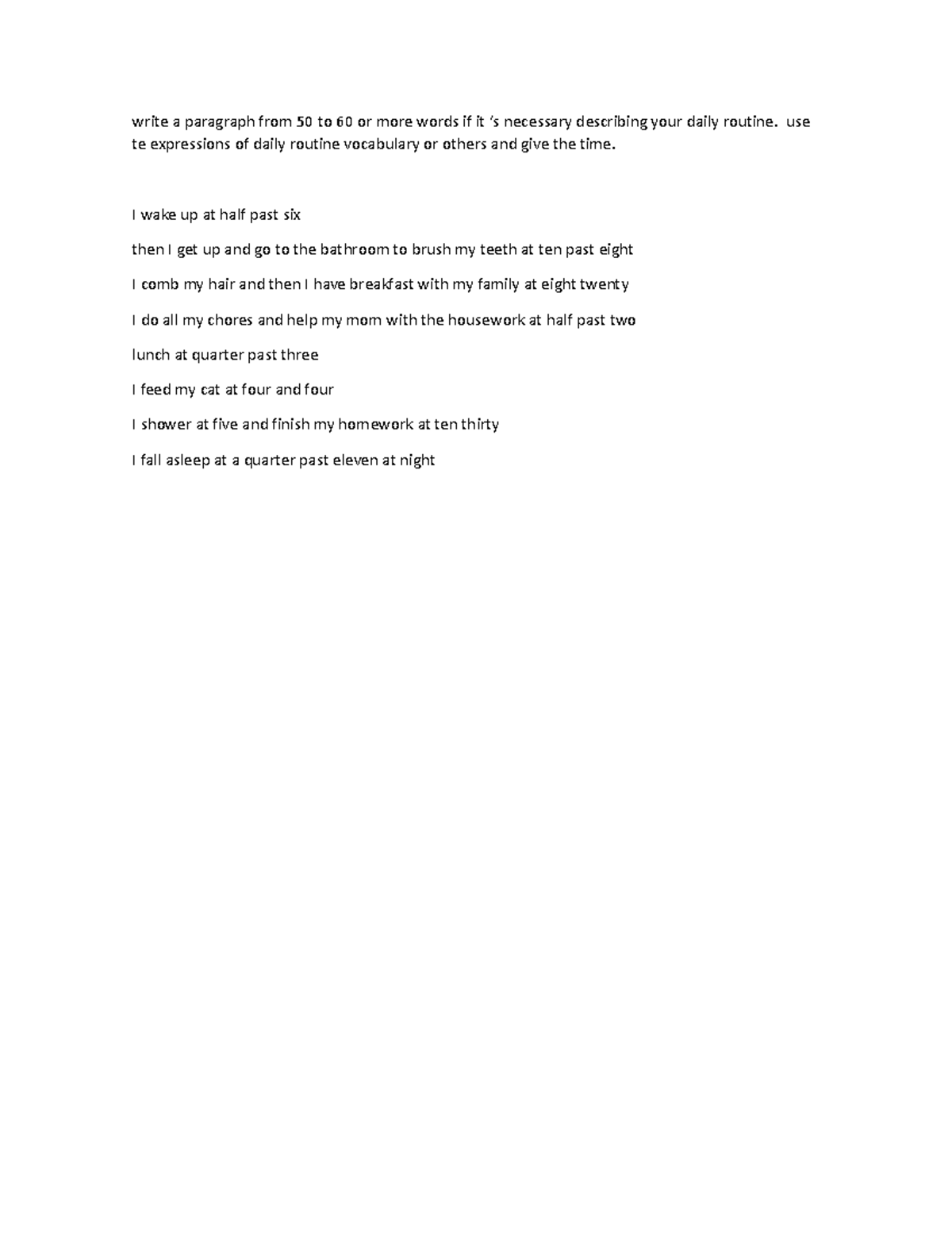 Daily routine - apuntes - write a paragraph from 50 to 60 or more words ...