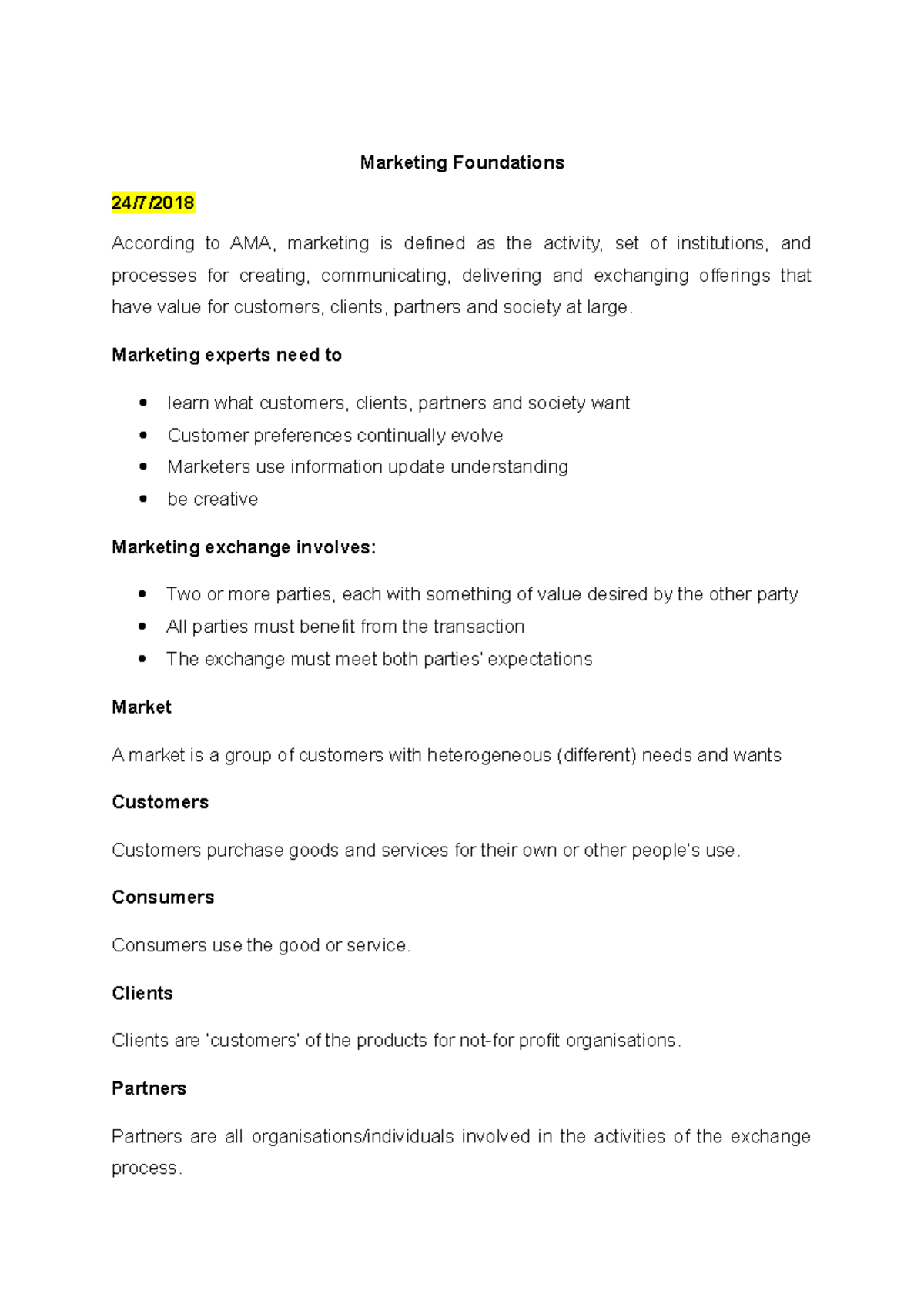 Marketing Foundation lecture 1 - Marketing Foundations 24/7/ According ...